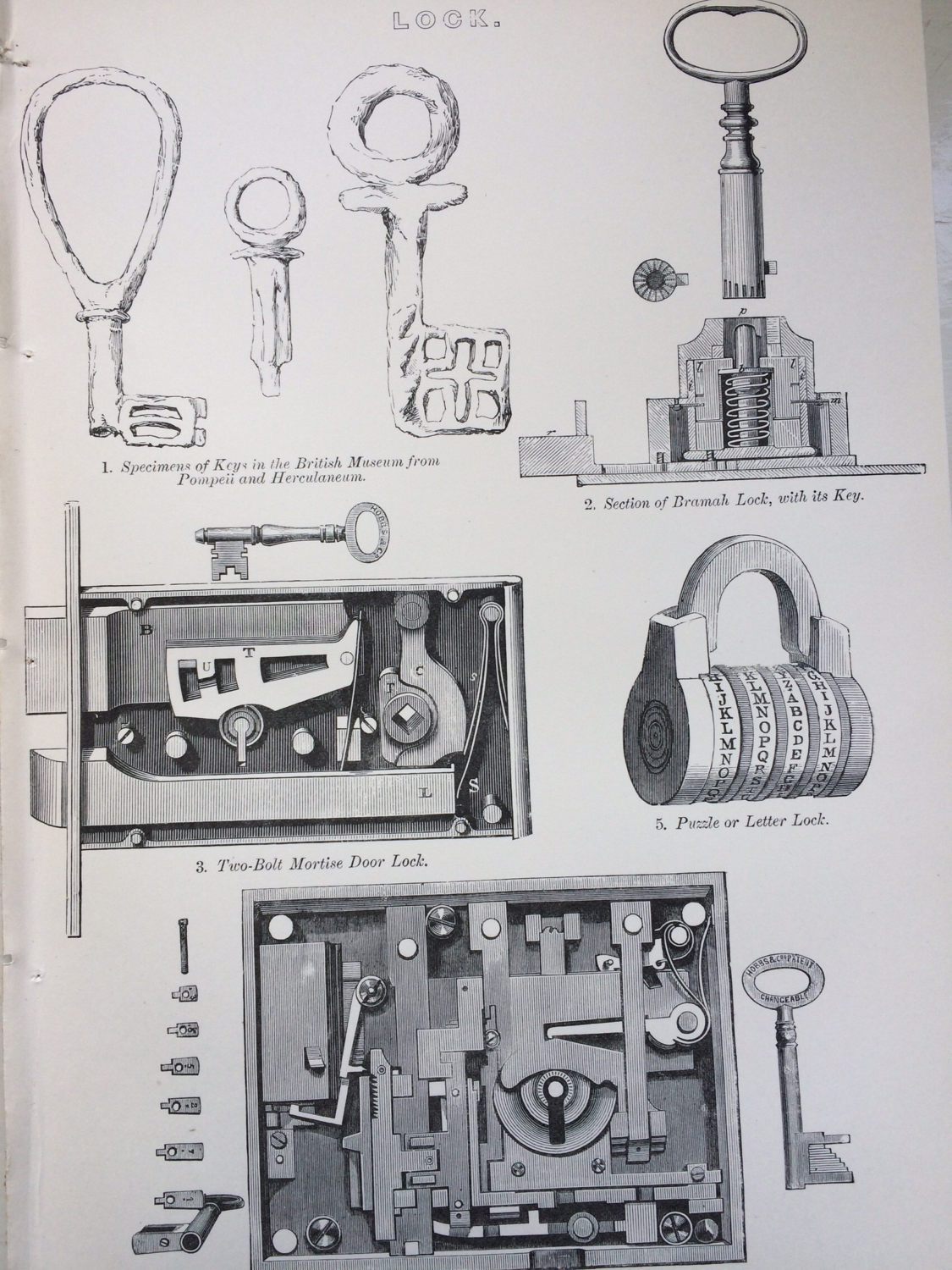 1891 Lock Original Antique Steel Engraving - Mortise, Puzzle, Bramah ...