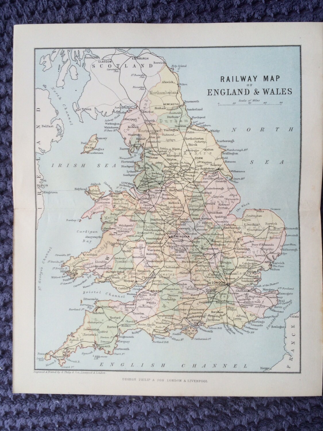 1882 RAILWAY Map of England & Wales original antique map, cartography ...
