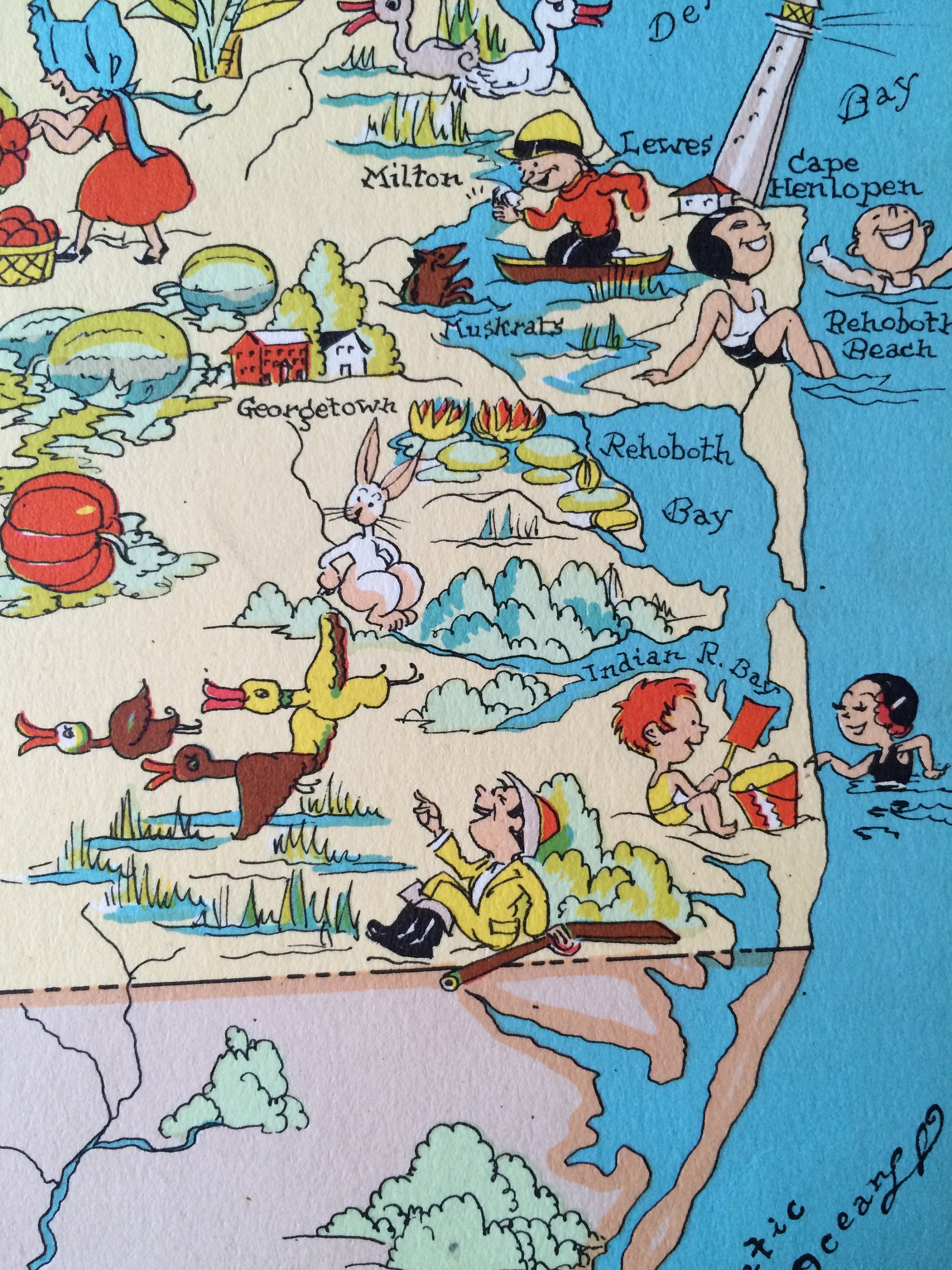 1935 Delaware Original Vintage Cartoon Map Ruth Taylor - Etsy