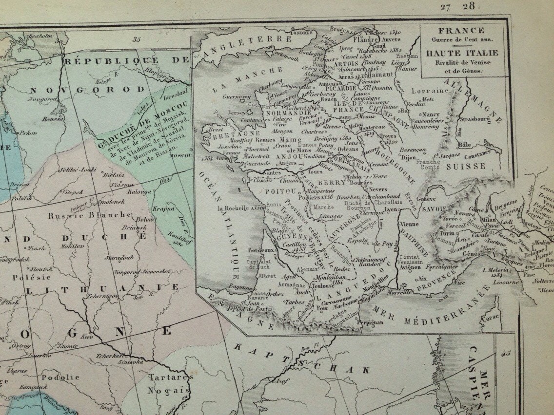 1866 Europe during the last period of the Middle Ages - large original ...