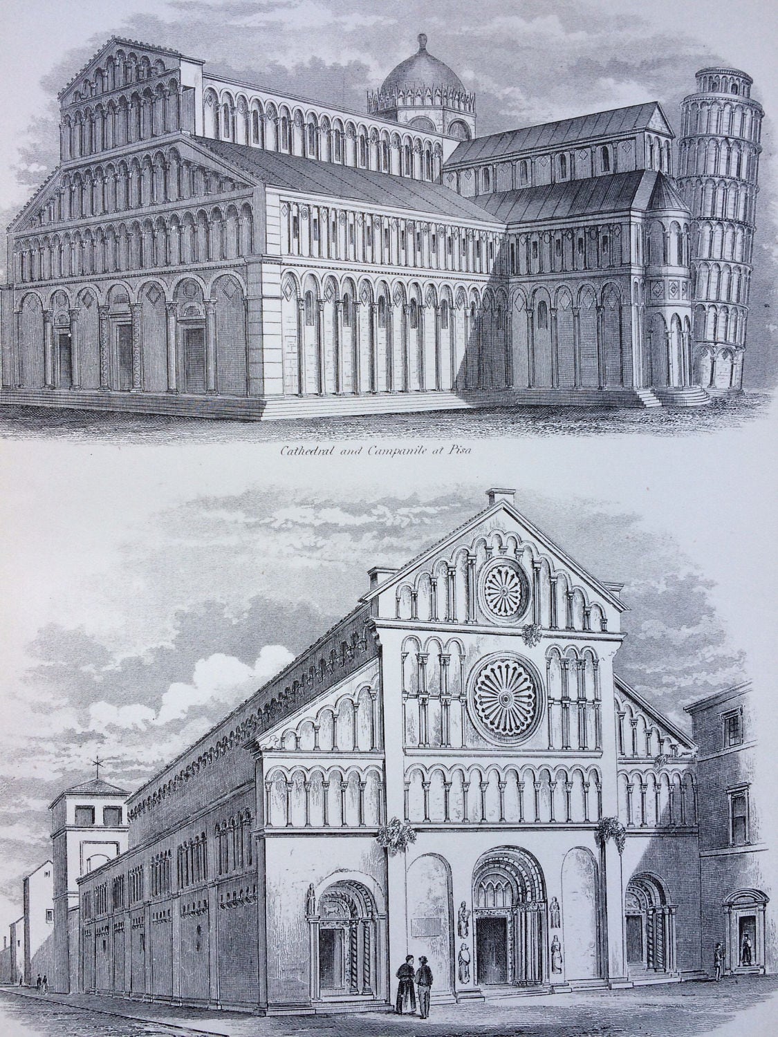 1891 Lombardic Architecture Original Antique Steel Engraving ...