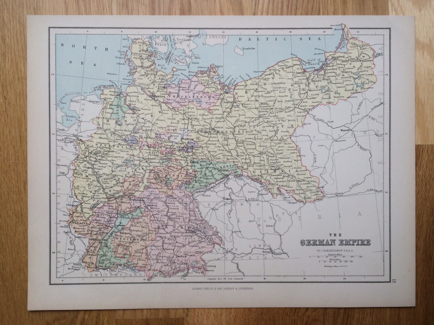 1873 GERMAN EMPIRE Original Antique Map, 10.5 x 13.5 inches, historical ...