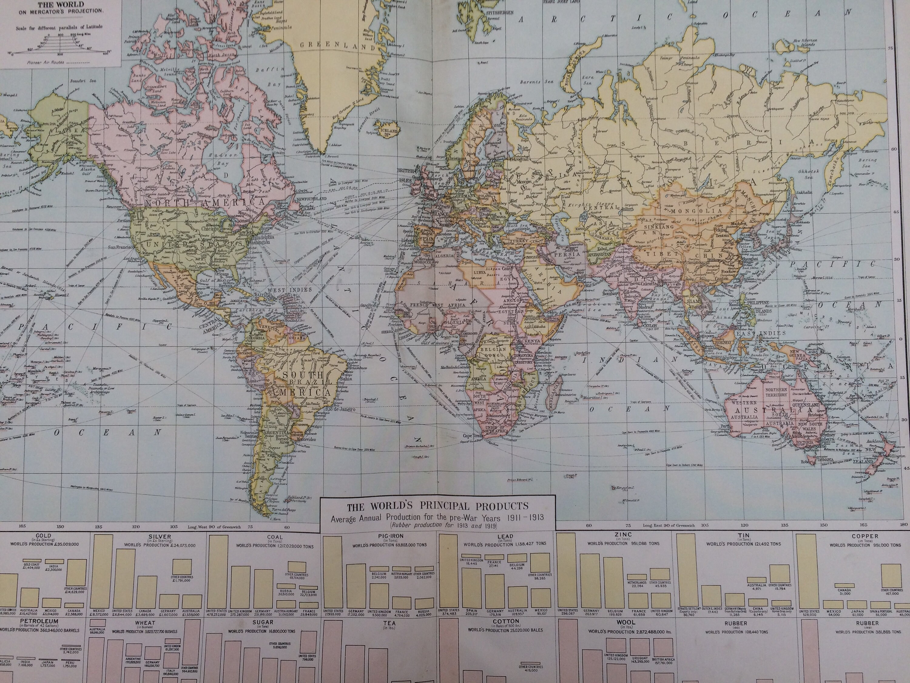 1920 The World Extra Large Original Antique World Map With Diagram 1920 The World Extra Large Original Antique World Map With Diagram