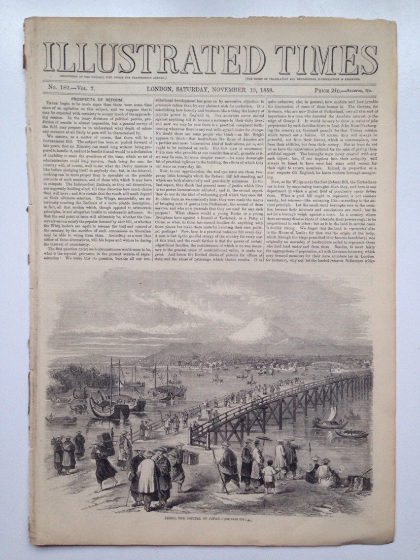 1858 Jeddo, The Capital of Japan, original antique print, Tokyo Print ...