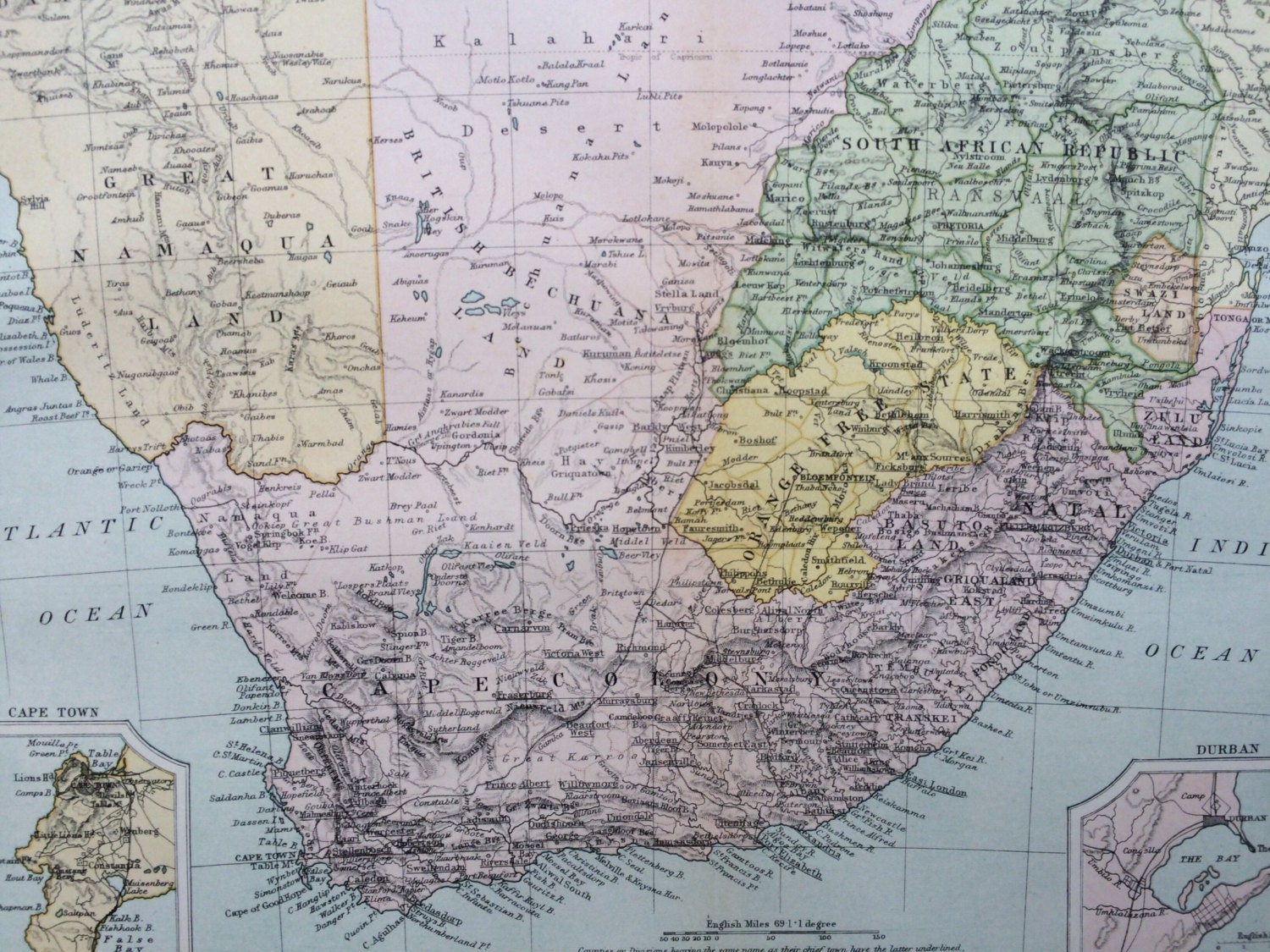 1888 Cape Colony & South Africa Original Antique Map, 10.5 x 12.5 ...