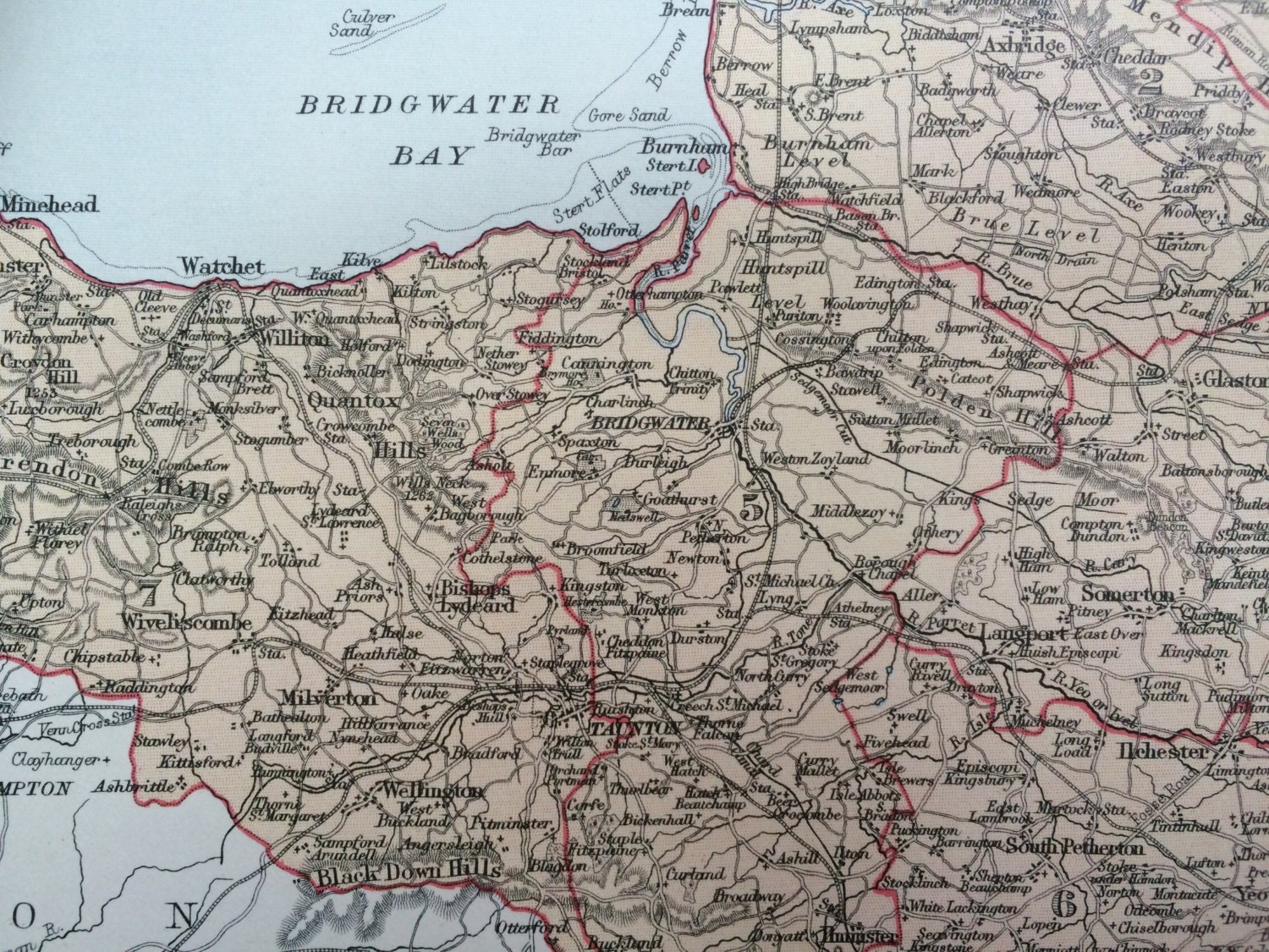 1875 SOMERSET original antique map, cartography, geography, wall decor ...