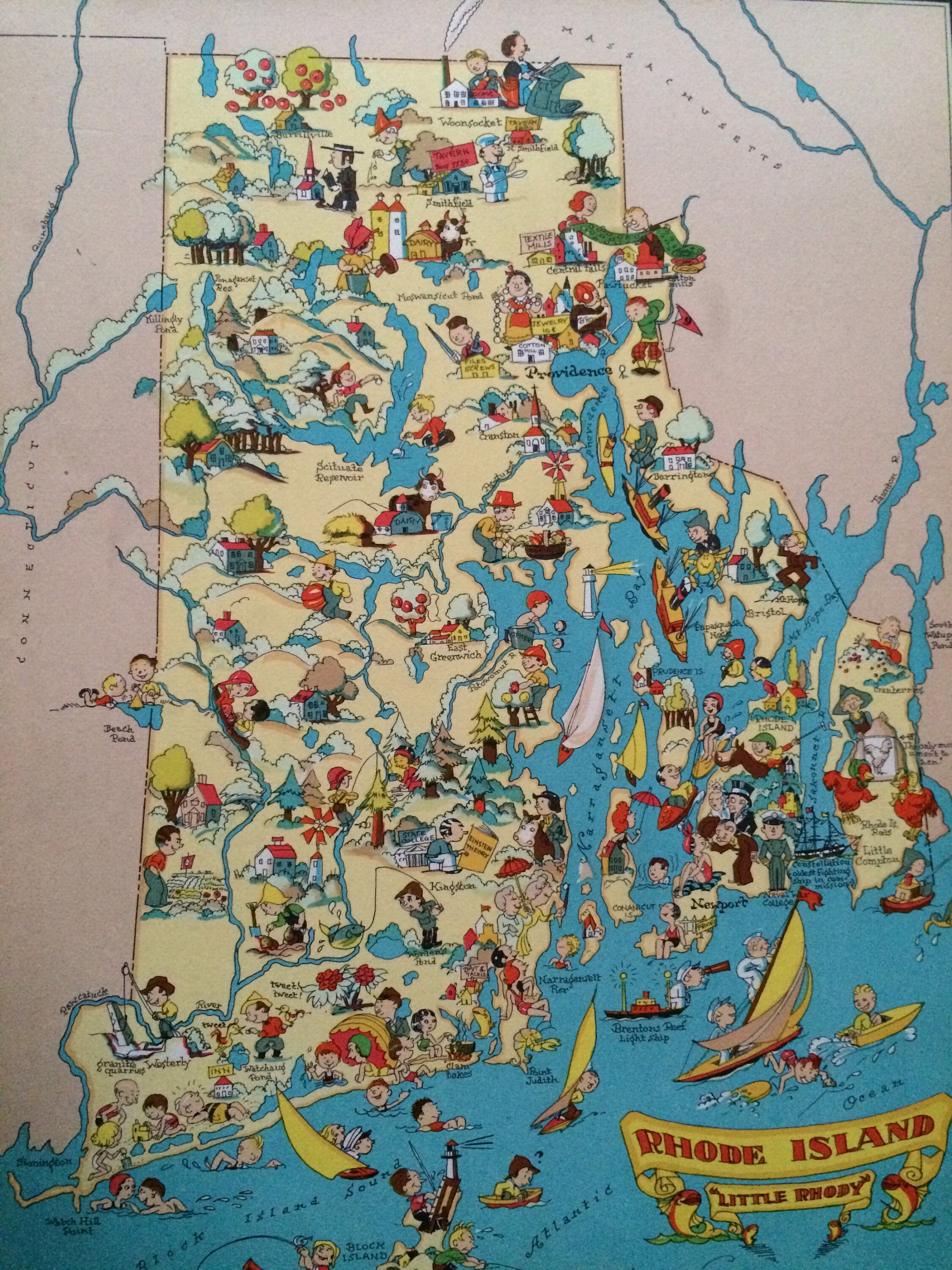 1935 Rhode Island Original Vintage Cartoon Map - Ruth Taylor White ...