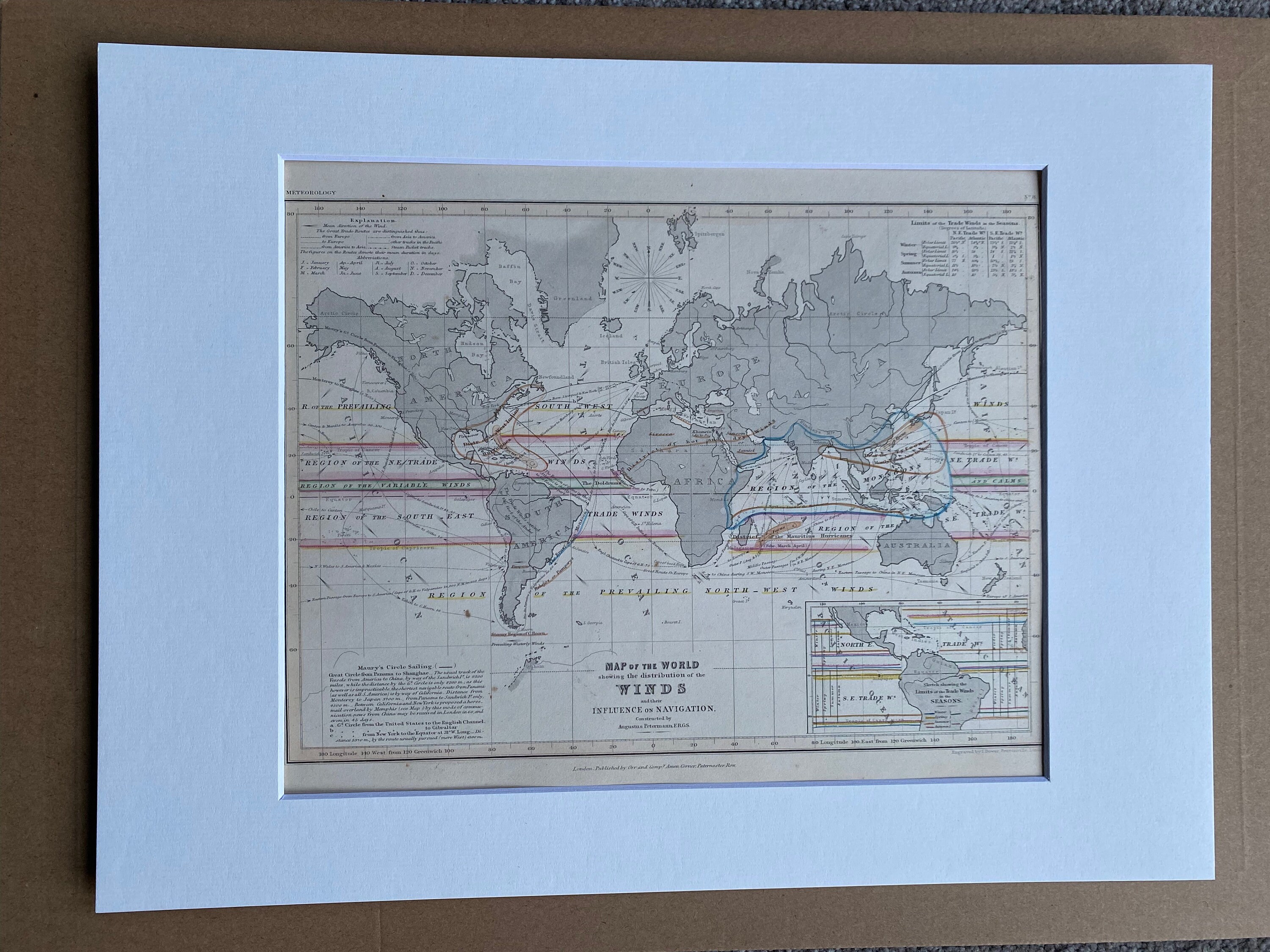 1853 Map of the World Showing the Distribution of the Winds - Etsy ...