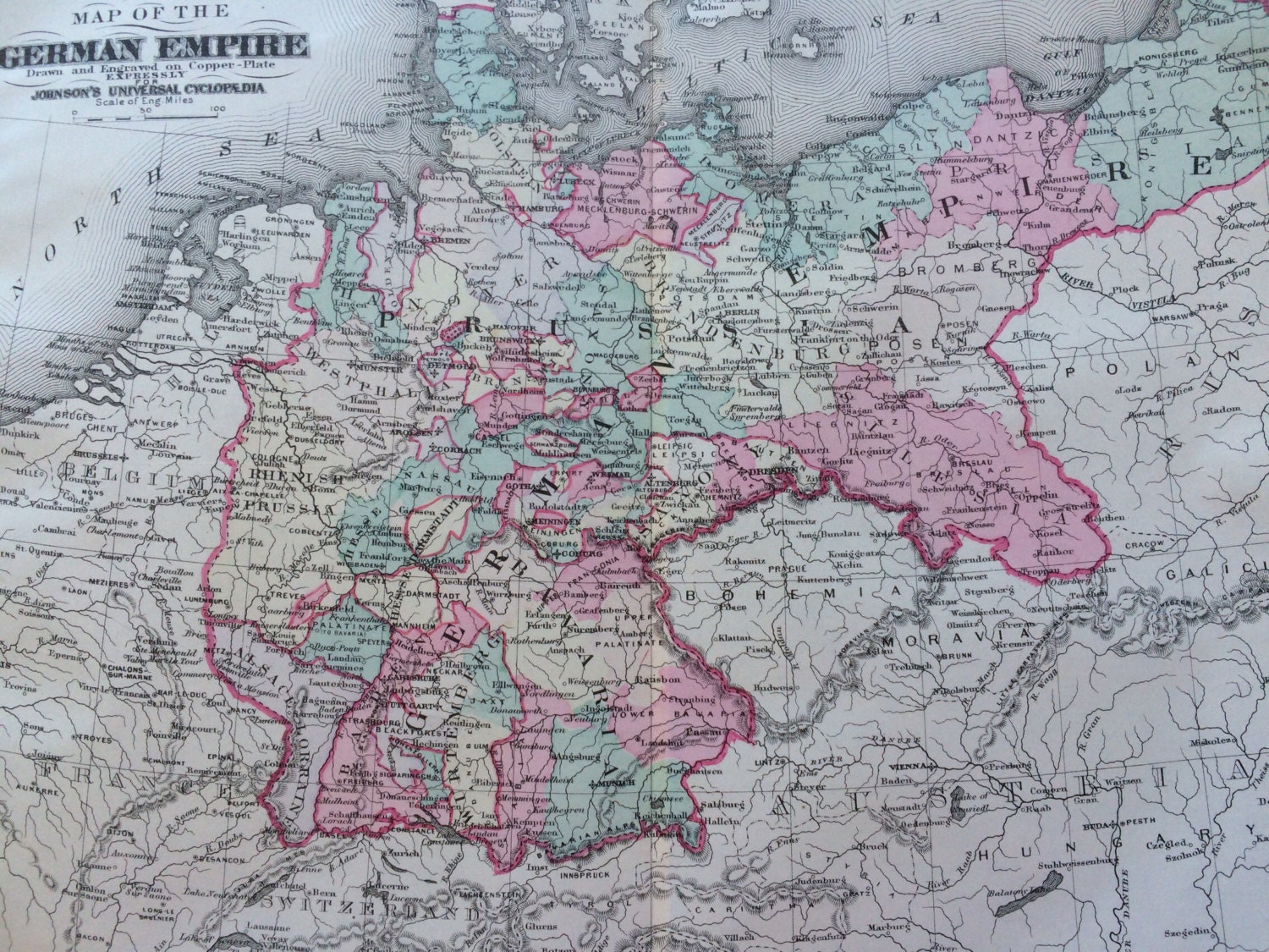 1875 Antique map of the German Empire, copper plate engraving, original ...