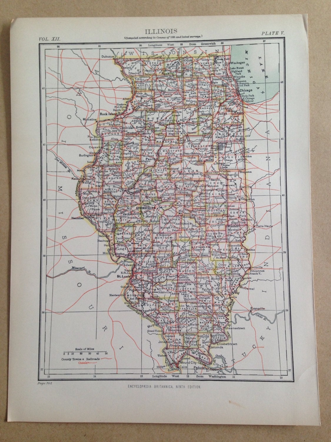 1875 ILLINOIS original antique map, cartography, geography, wall decor ...