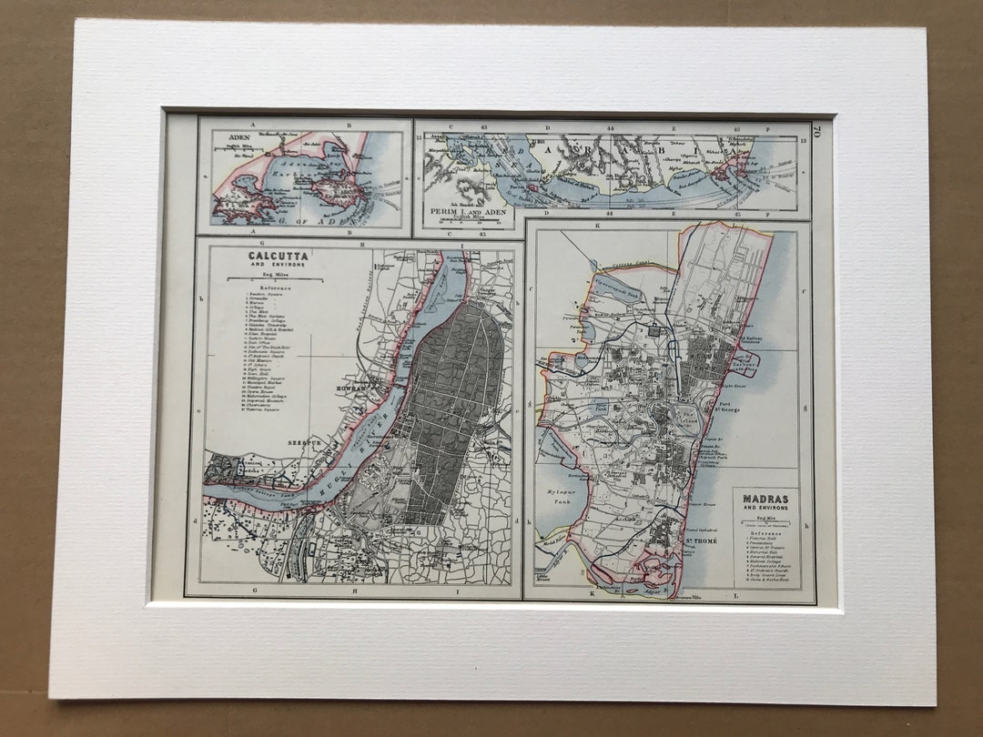 1901 Calcutta, Madras, Aden and Perim Island Original Antique Map India ...