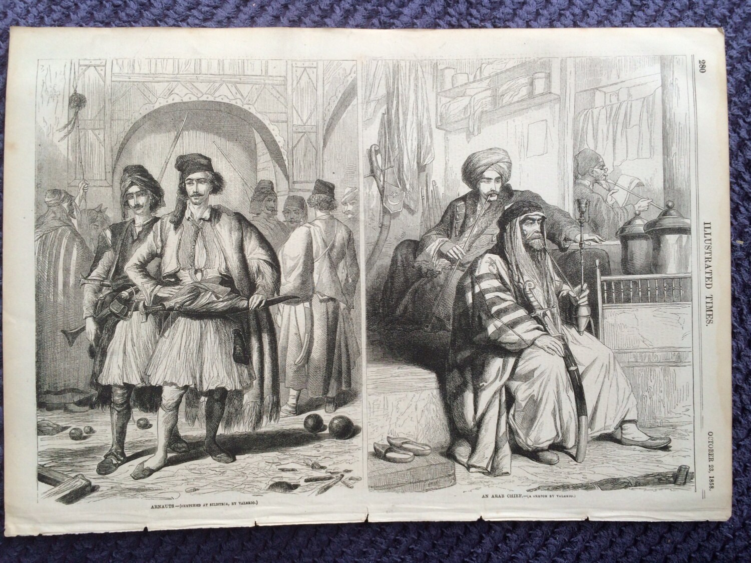 1858 Arnauts & An Arab Chief from sketches by Valerio Original Antique ...