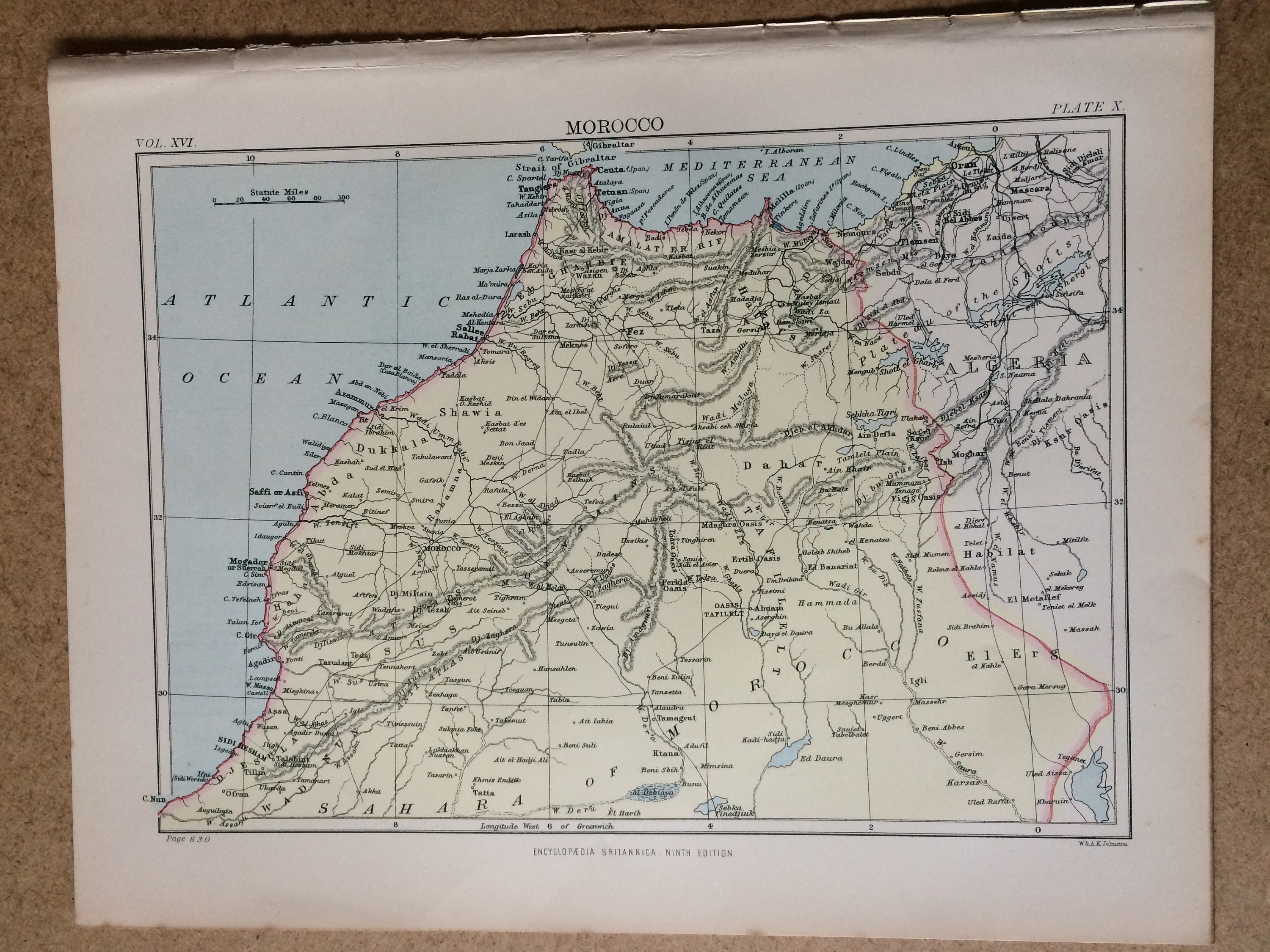 1875 Morocco Original Antique Map, Maghreb, North Africa, Decorative ...
