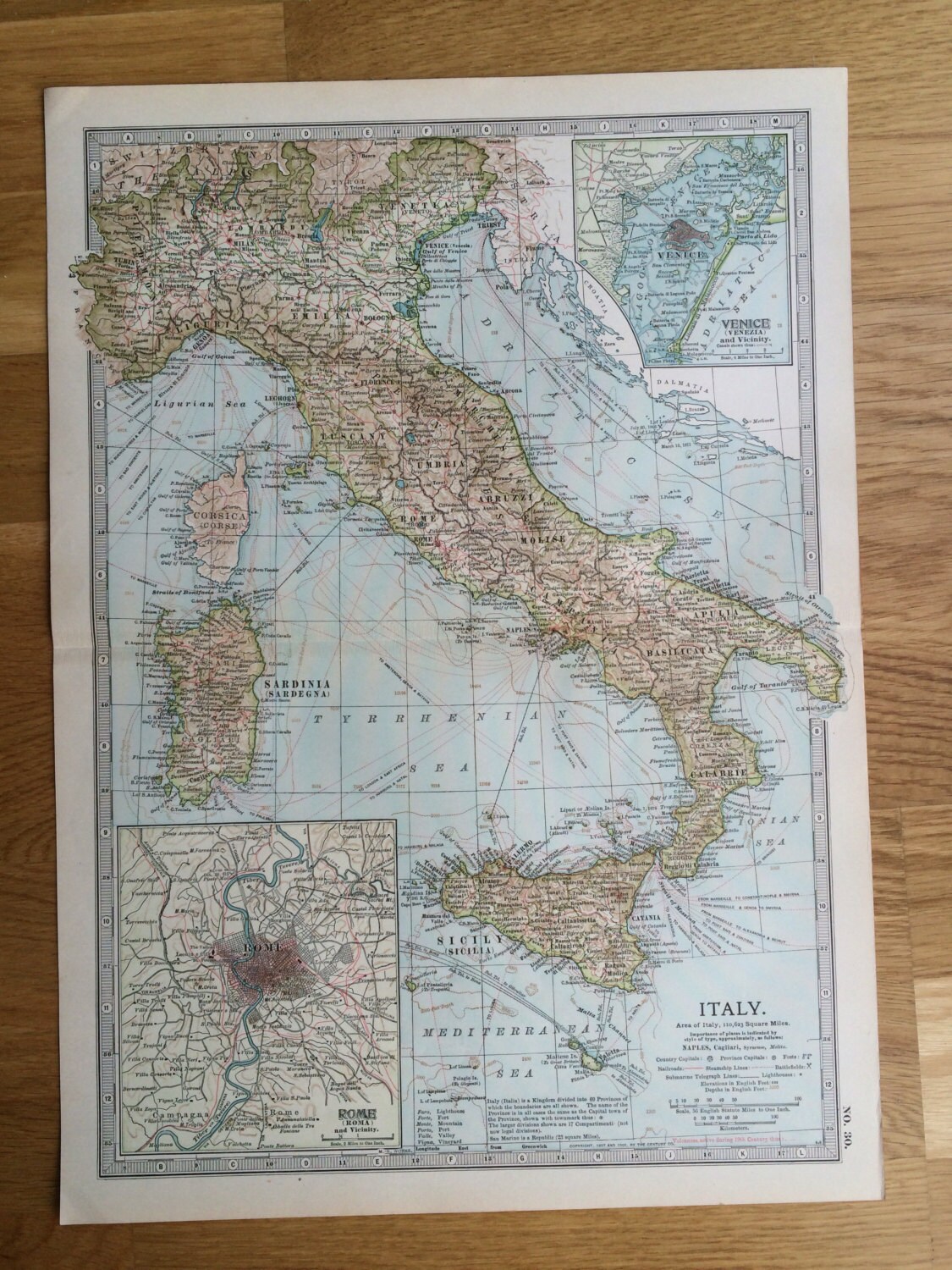 1903 Italy Original Large Antique Map - Wall Map - Home Decor ...