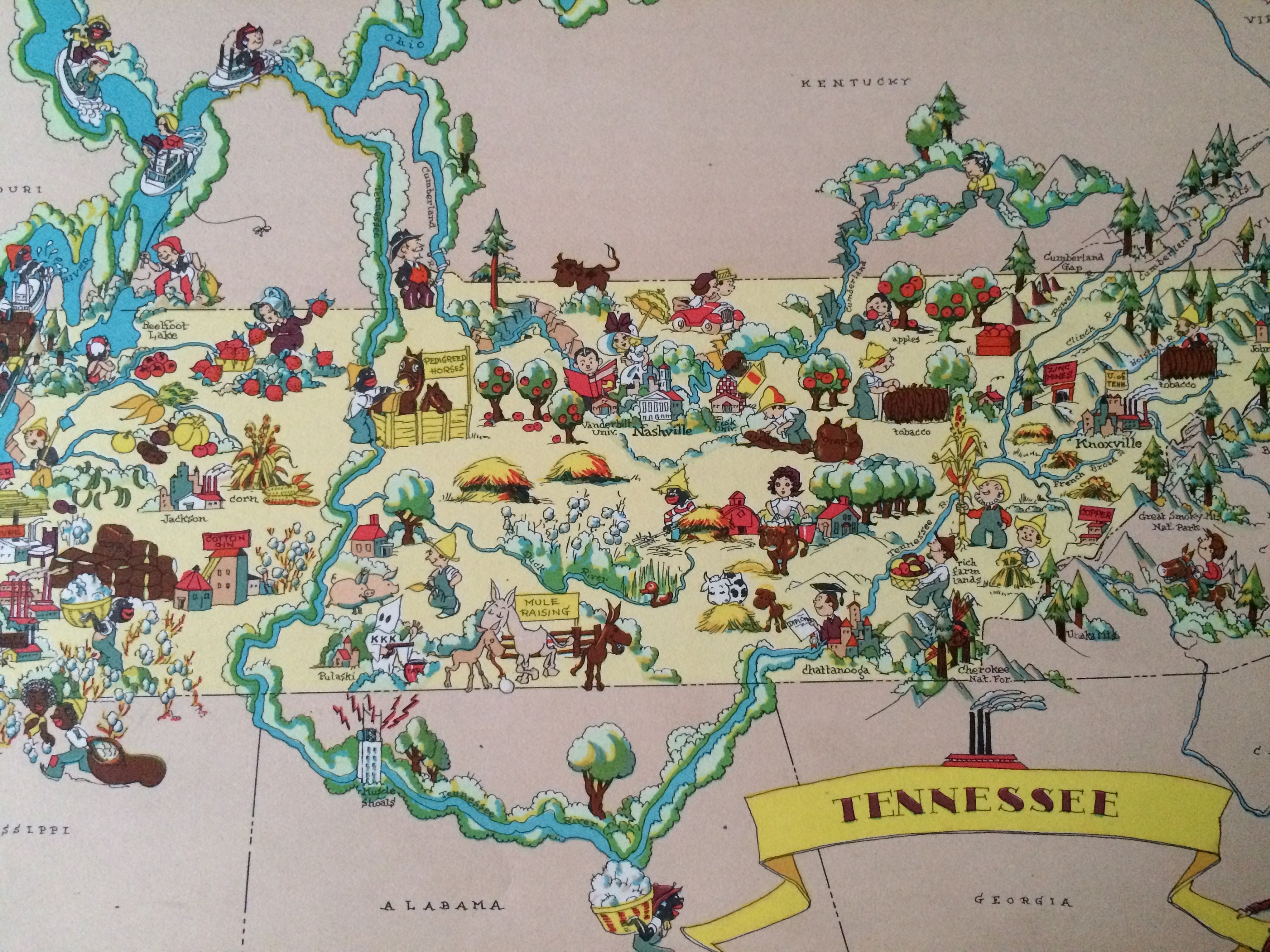 1935 Tennessee Original Vintage Cartoon Map Ruth Taylor - Etsy UK