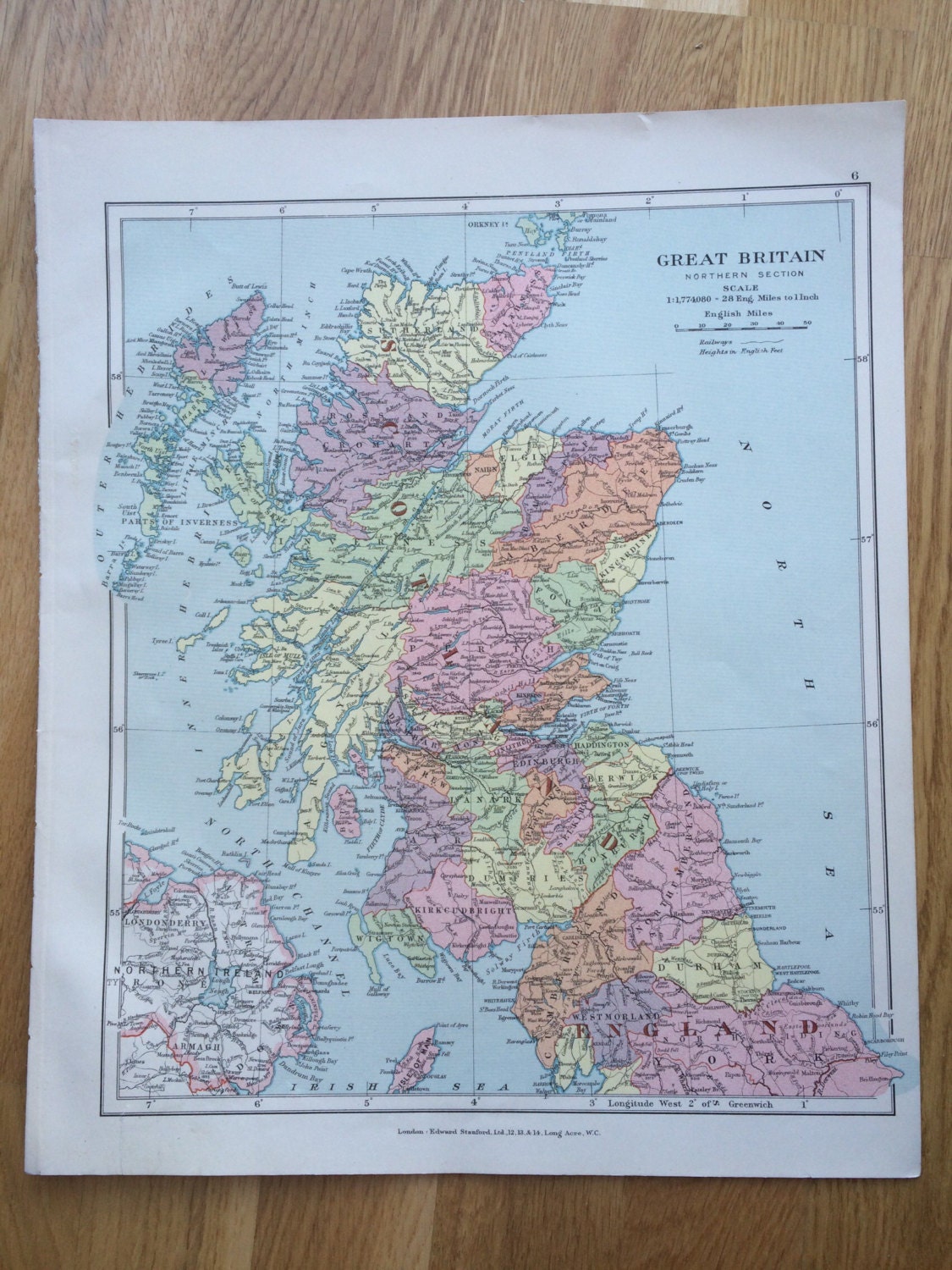 1920 GREAT BRITAIN (North) Original Vintage Map, 12 x 14.5 inches ...