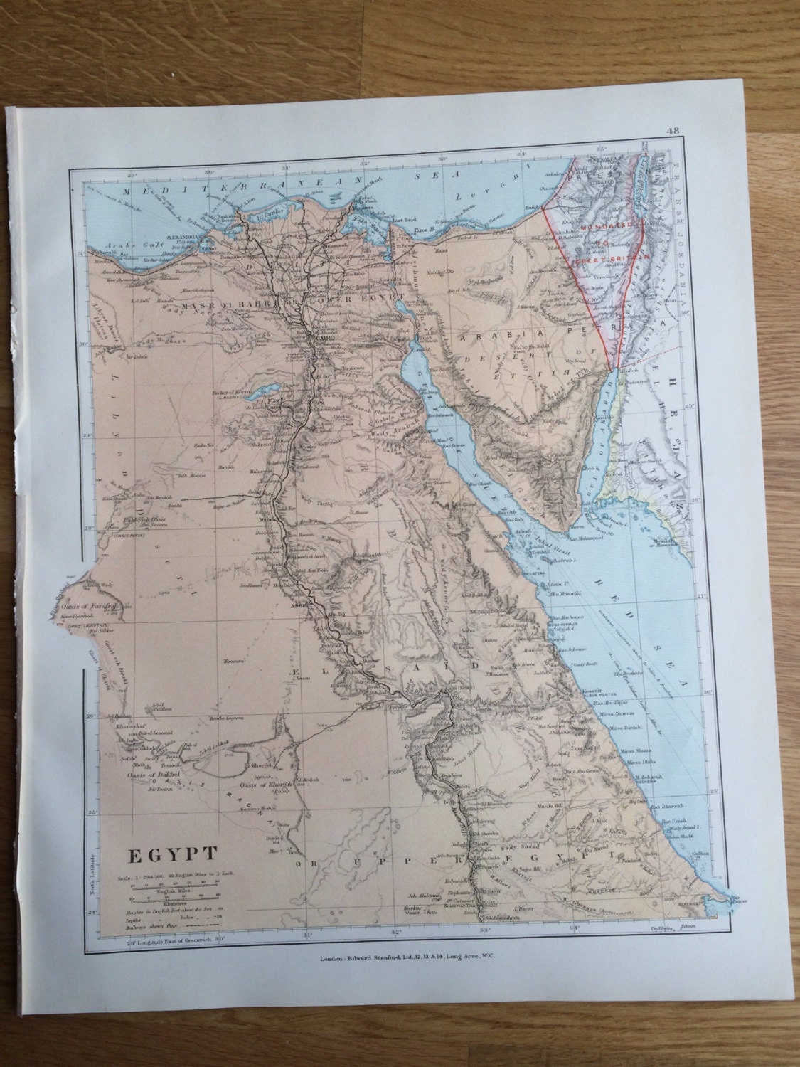 1920 EGYPT Original Vintage Map, 12 x 14.5 inches, historical wall ...