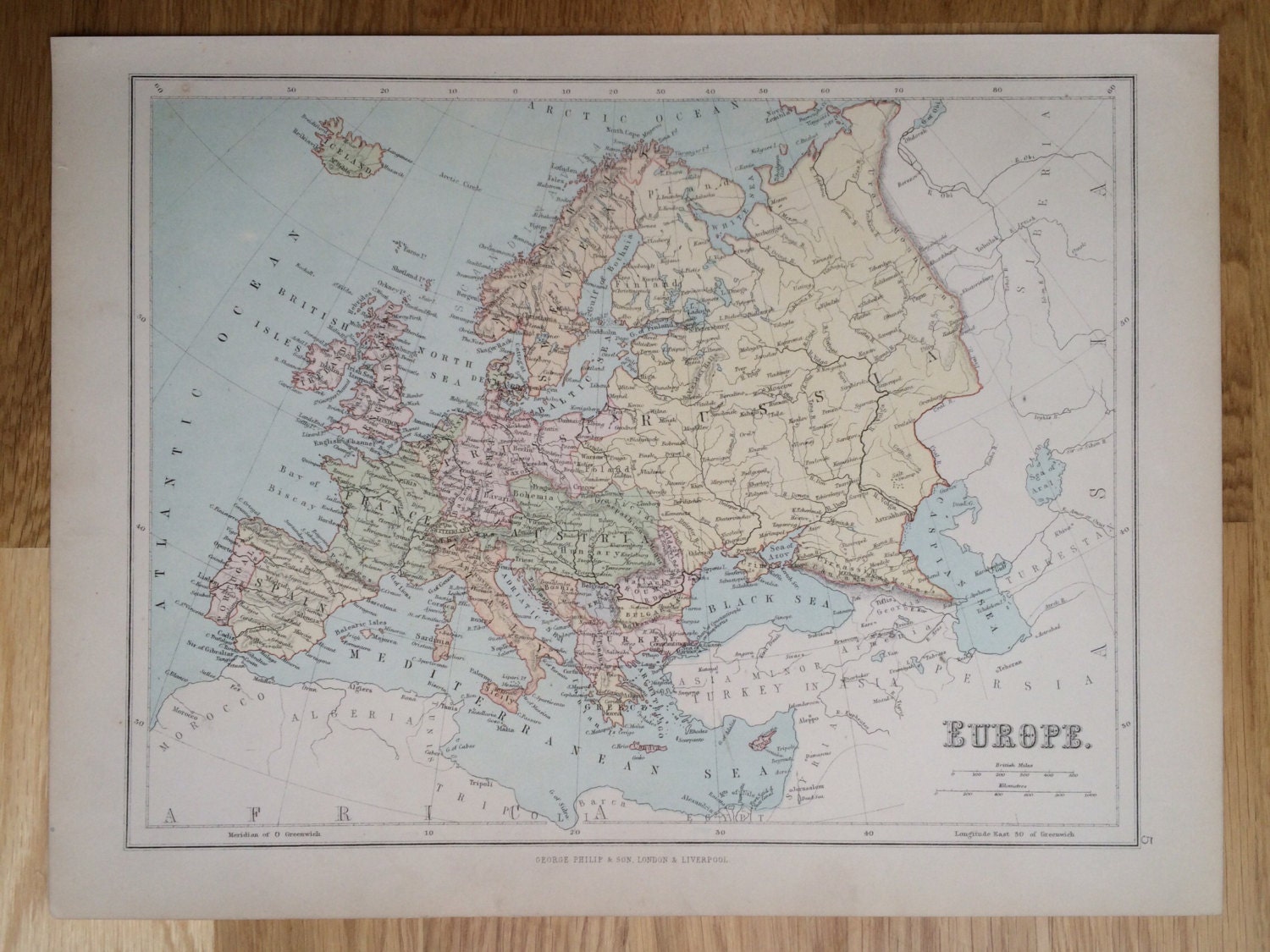 1873 EUROPE Original Antique Map, 10.5 x 13.5 inches, historical map ...