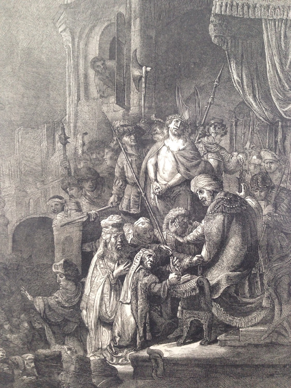 1877 Christ before Pilate from etching by Rembrandt antique print from ...