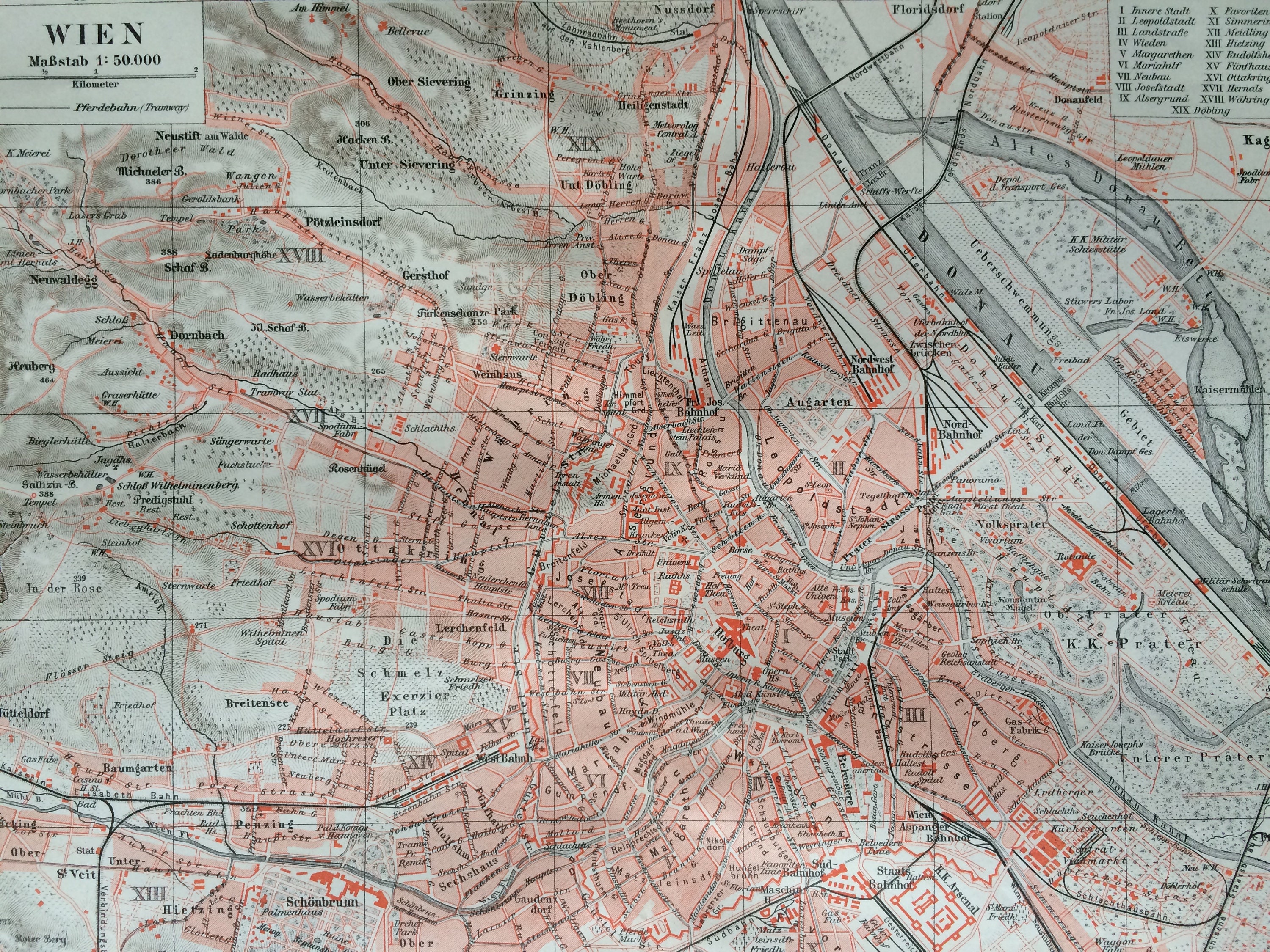 1890 Vienna City Plan Large Original Antique Map - Available Mounted ...