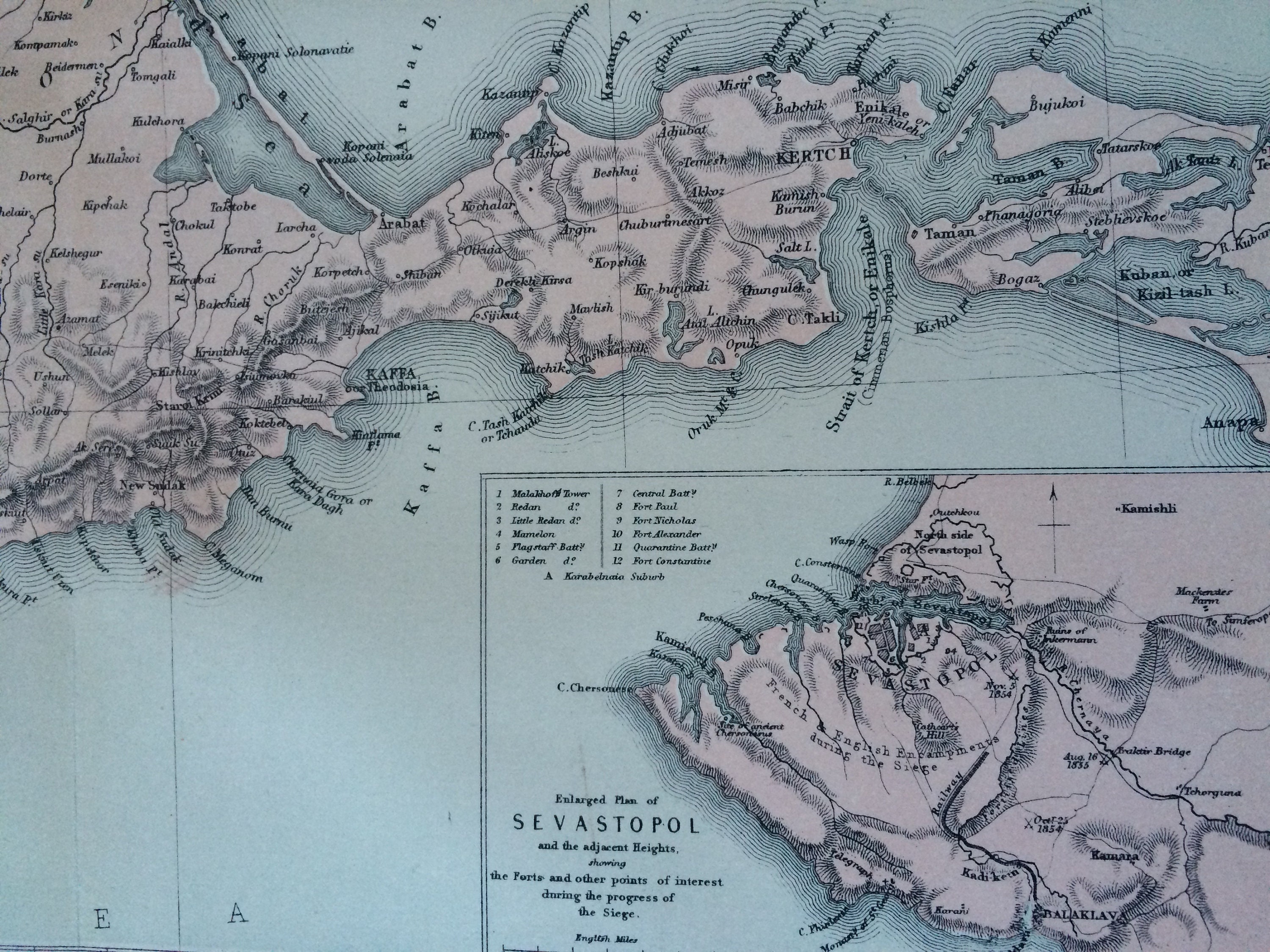 1895 Crimea Original Antique Map with inset map of Sebastopol - Ukraine ...