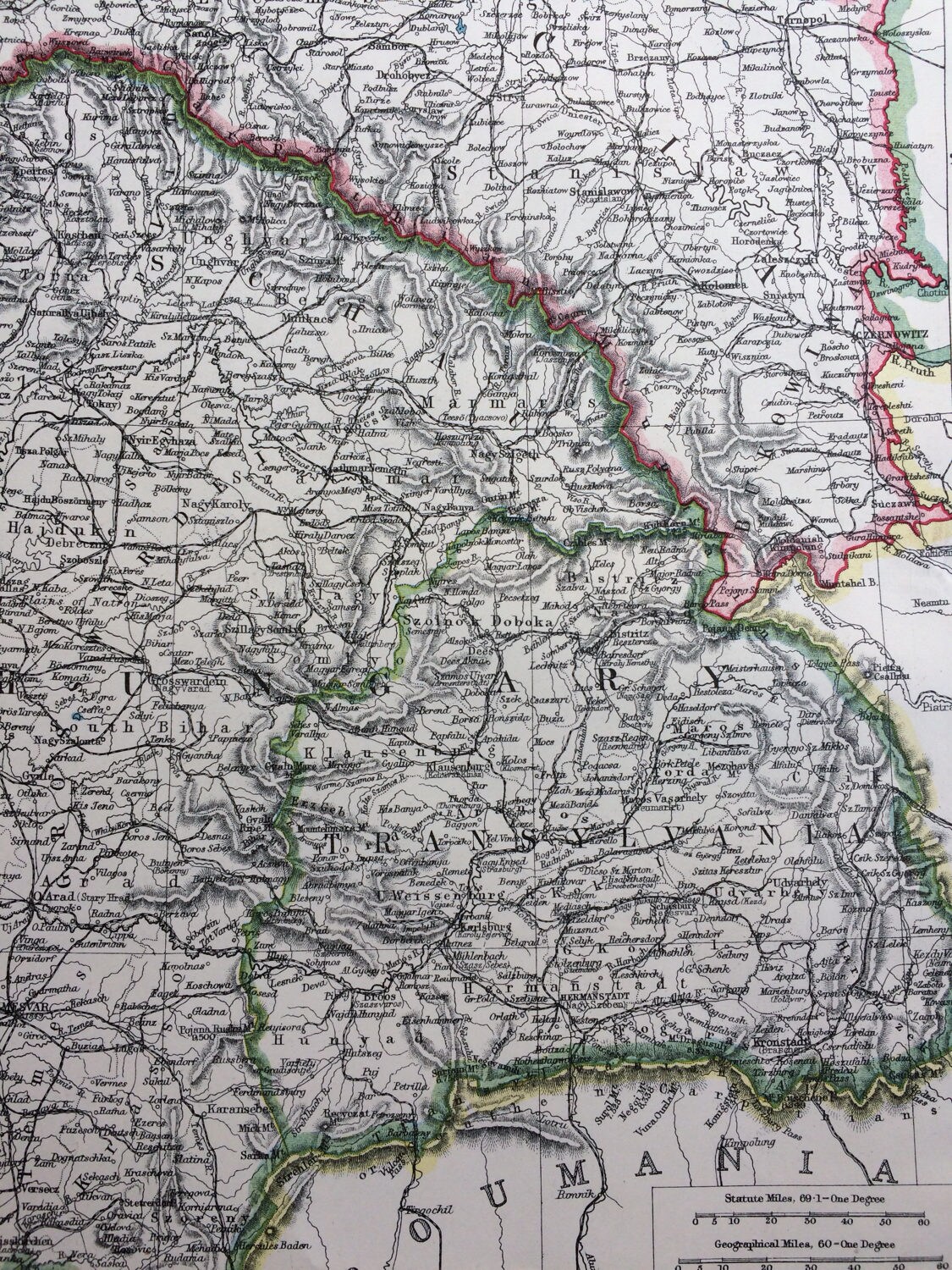 1903 Eastern Hungary and Galicia Original Antique Map, 10 x 15.5 inches ...