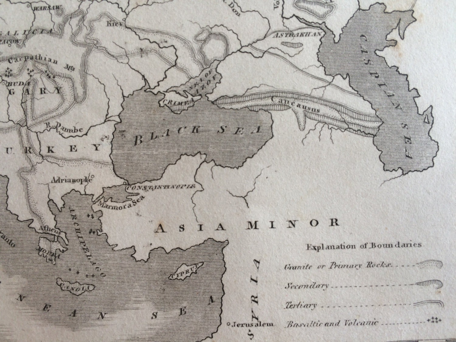 1852 Original Antique Engraving - Geological map of Europe showing ...