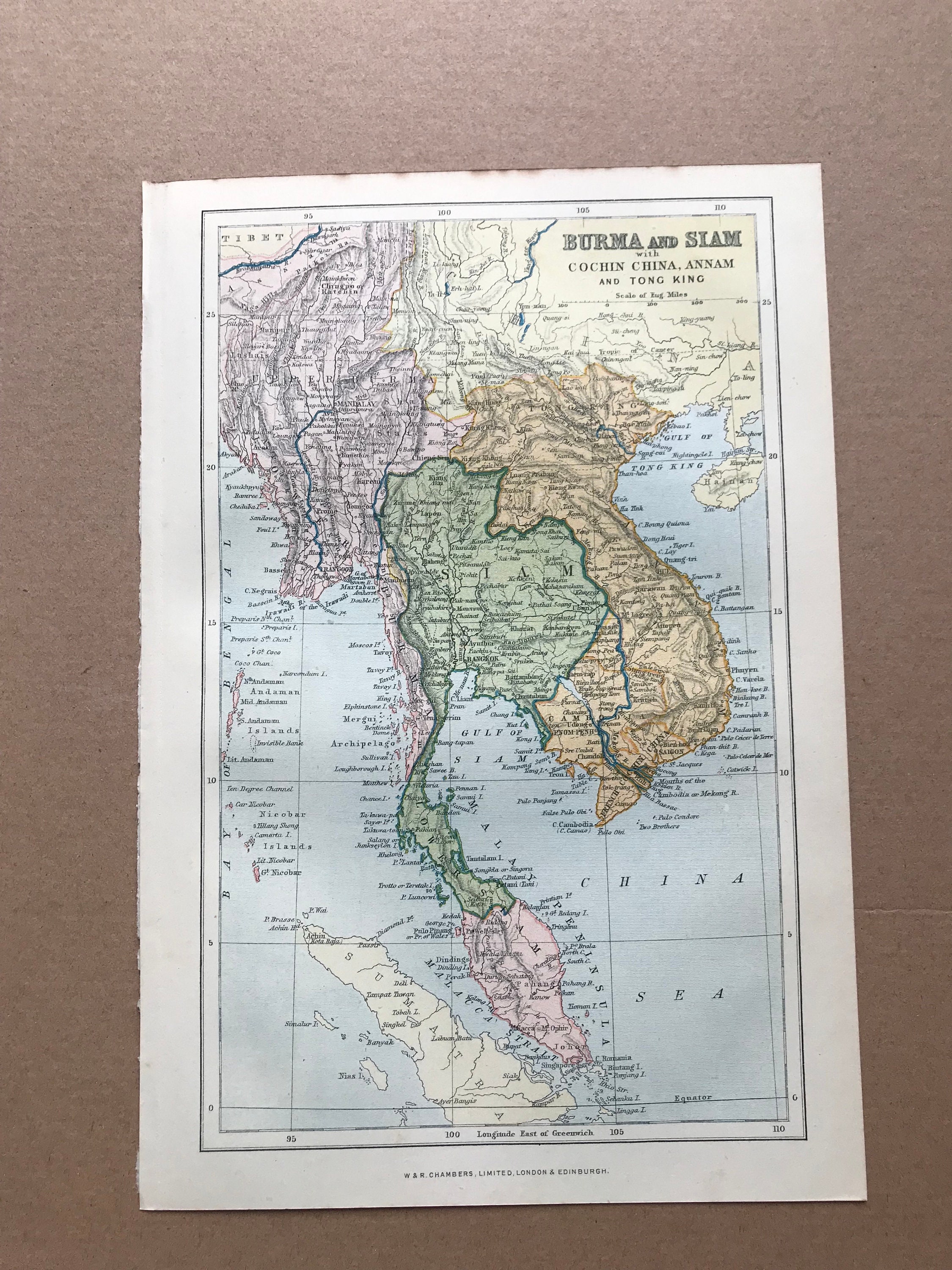 1904 Burma and Siam with Cochin China, Annam and Tong King Original ...