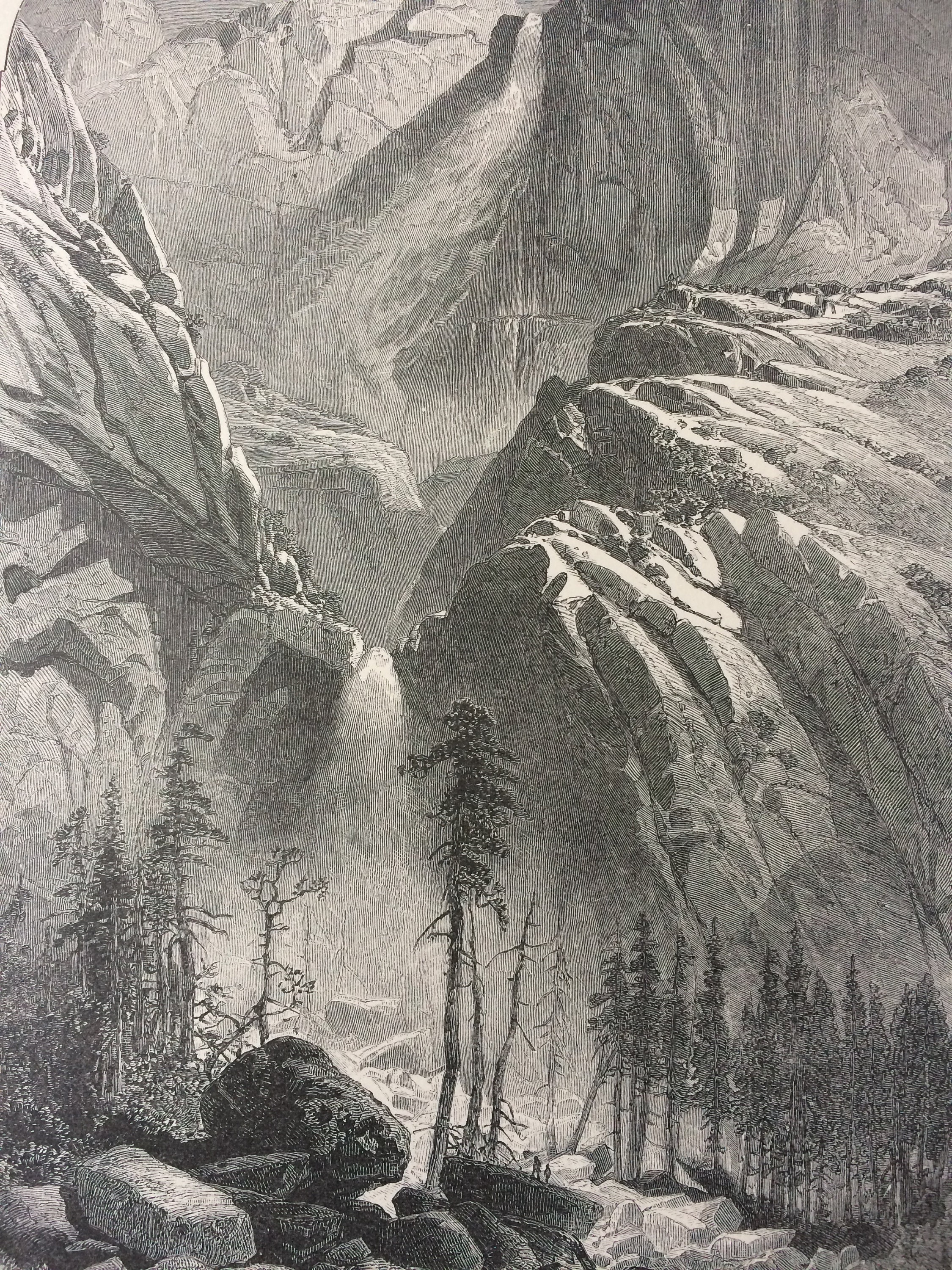 1895 Yosemite Fall Original Antique Wood Engraving - Mounted and Matted ...