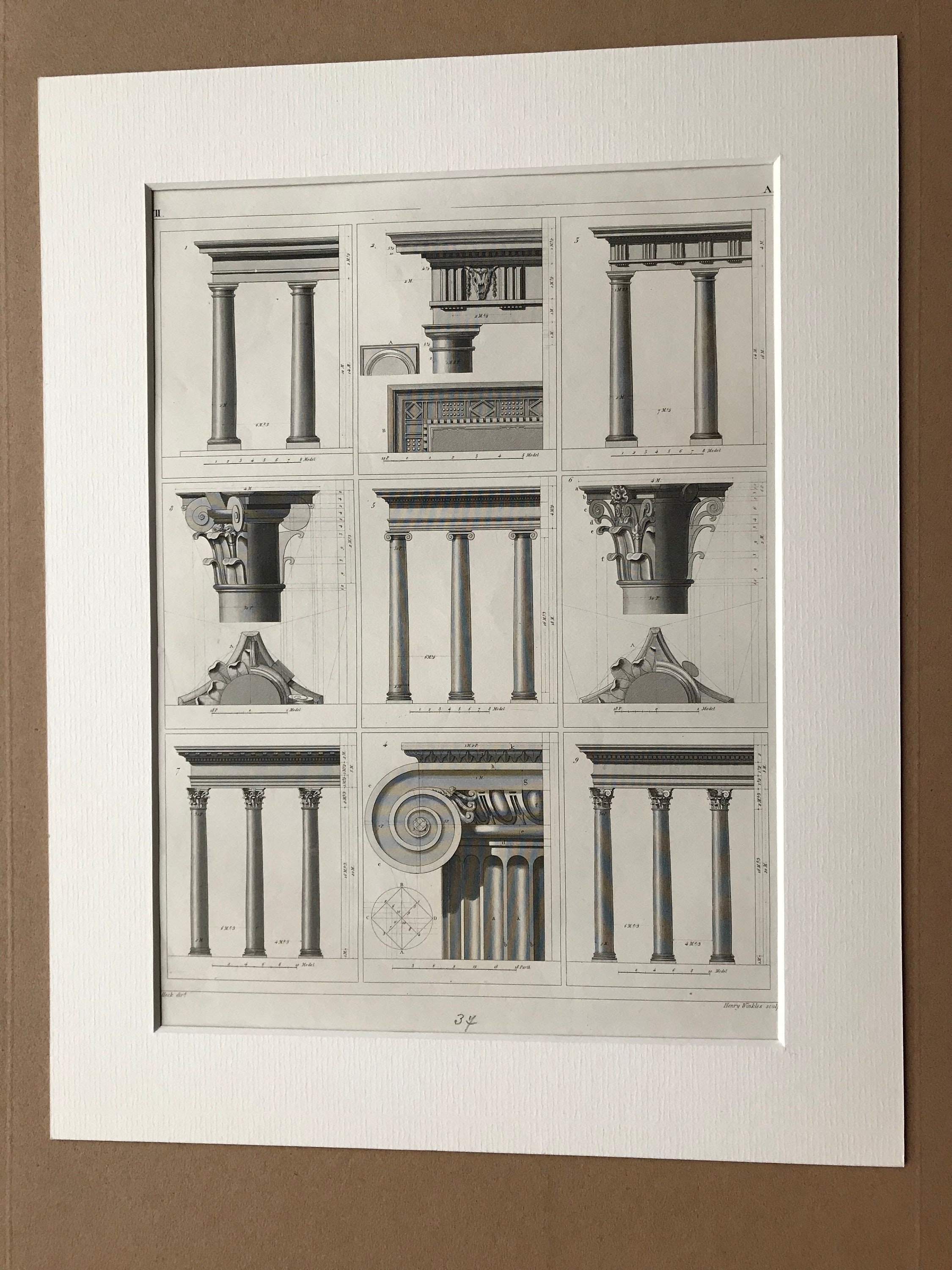 1849 Greco-Roman Column Architecture Large Original Antique Print ...