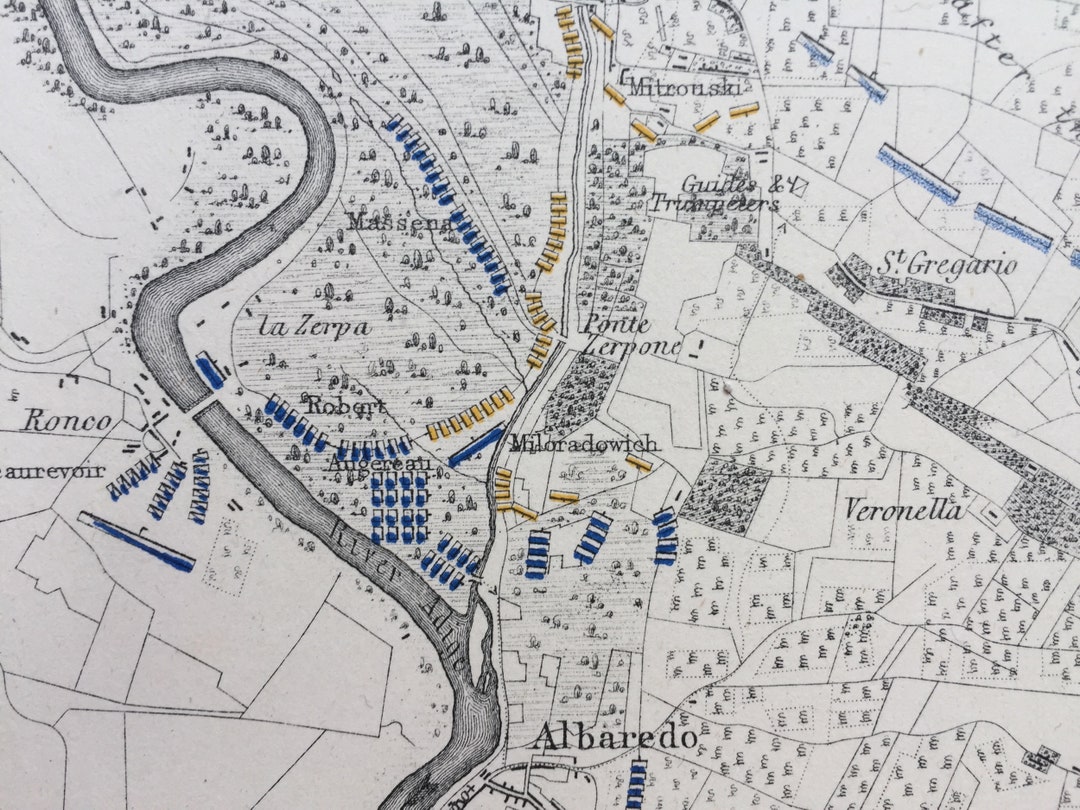 1875 Battle of Arcole, November 1796, Third Day, Original Antique Map ...