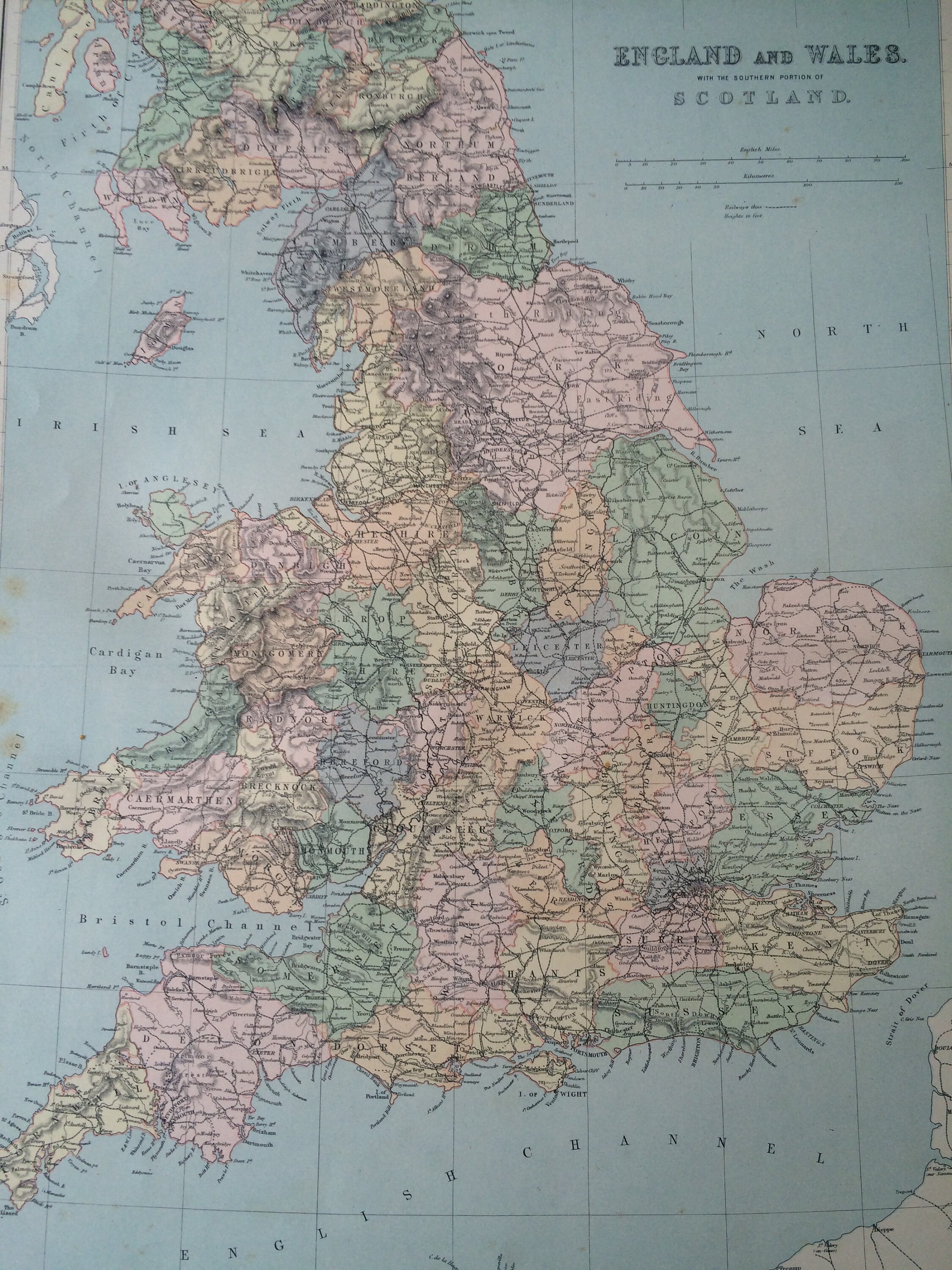 1868 England, Wales and part of Scotland Large Original Antique Map ...