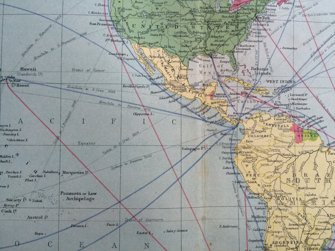 1920 The Panama Canal mercantile marine map -effect on ocean routes ...