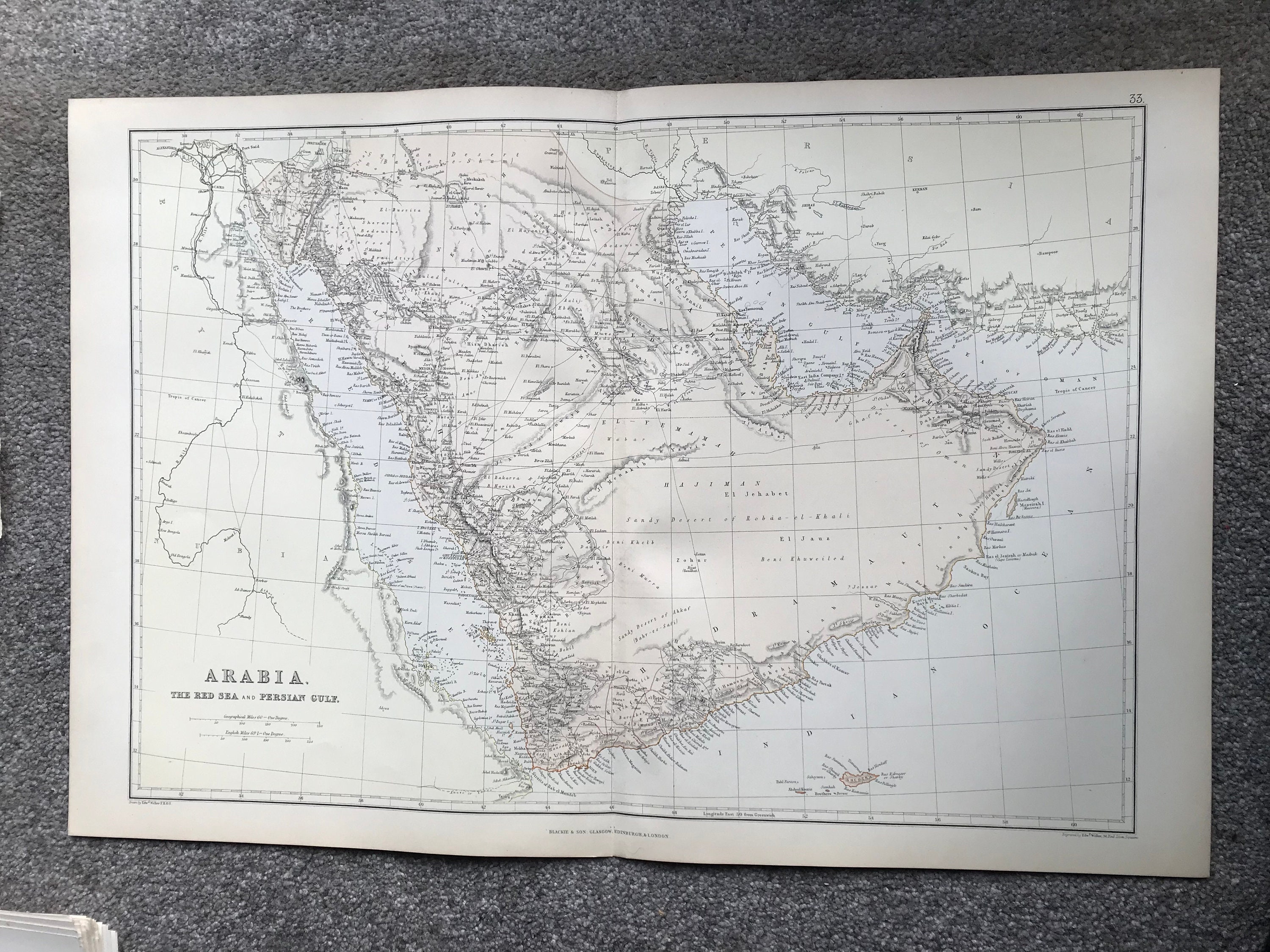1882 Arabia, The Red Sea & Persian Gulf Large Original Antique Map, 15 ...