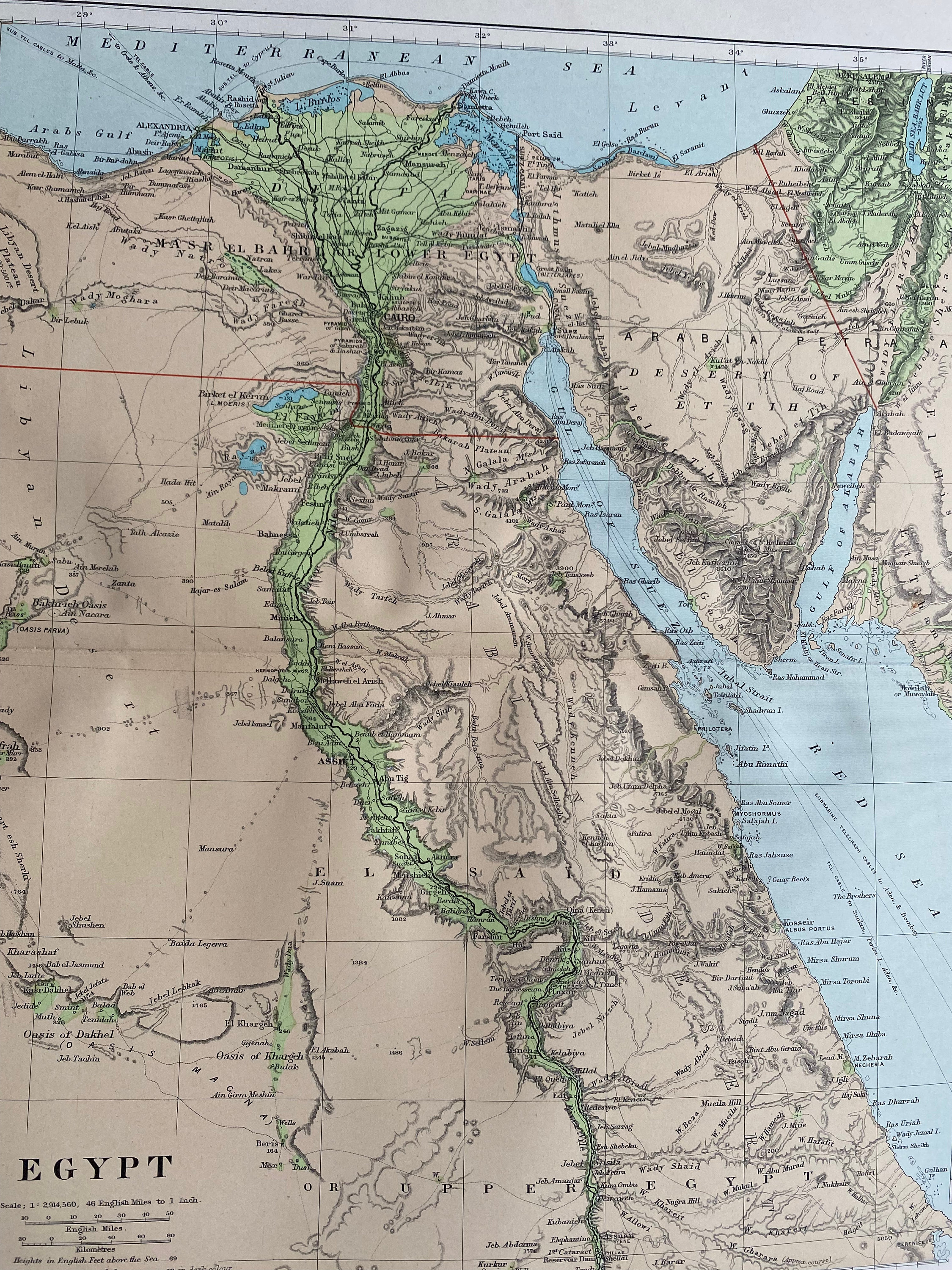 1906 Egypt Original Antique Map - Wall Map - Vintage Wall Decor - Geography