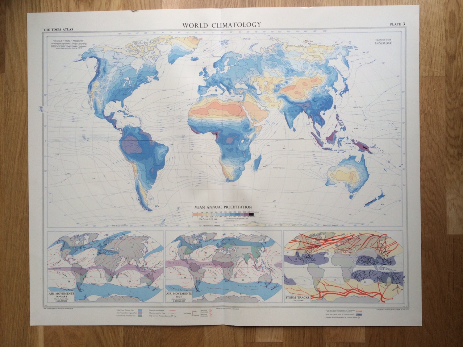 1958 WORLD CLIMATOLOGY Extra Large Original Vintage World Map depicting ...