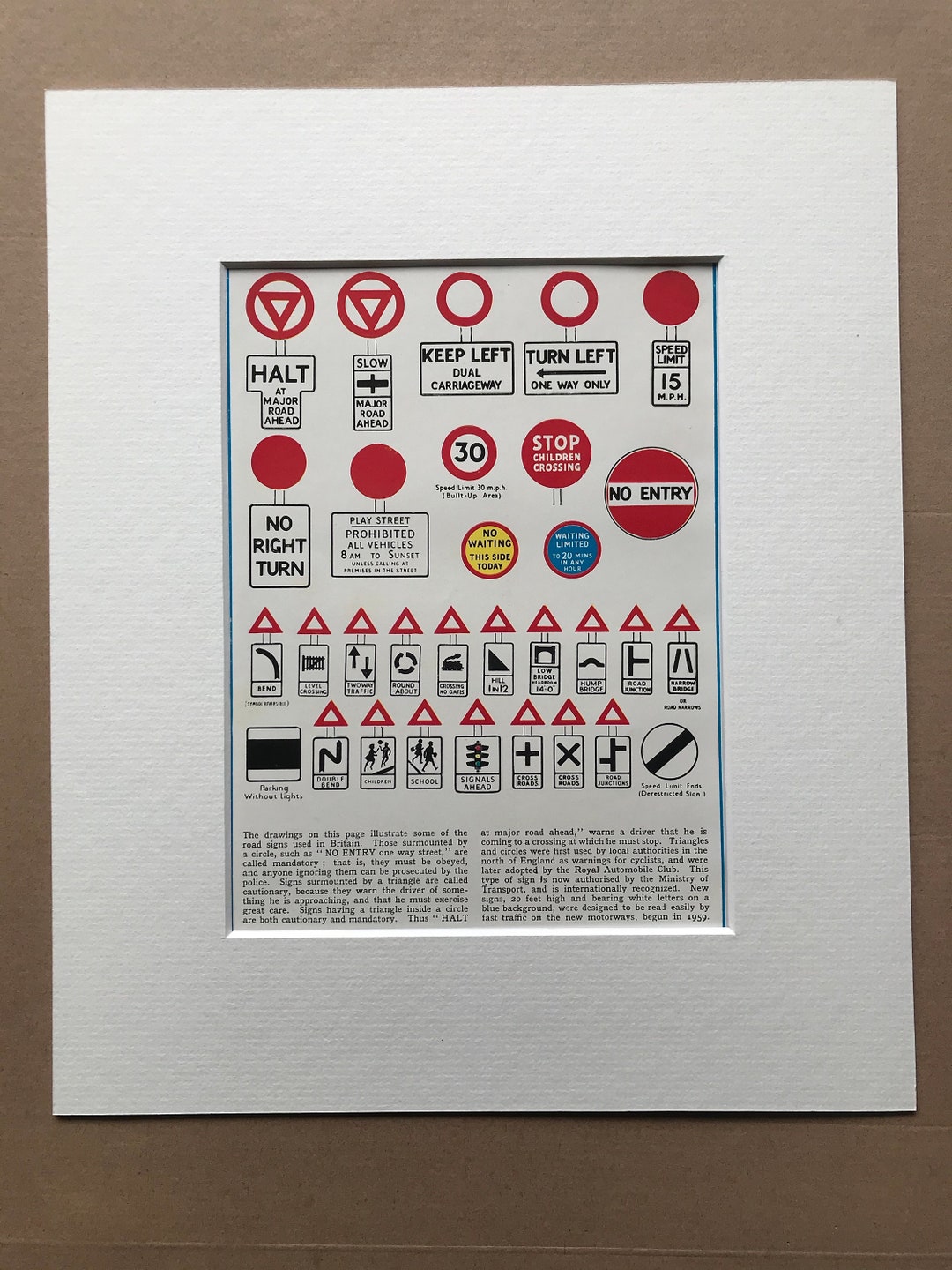 1940s Road Signs Original Vintage Print - Mounted and Matted - Traffic ...