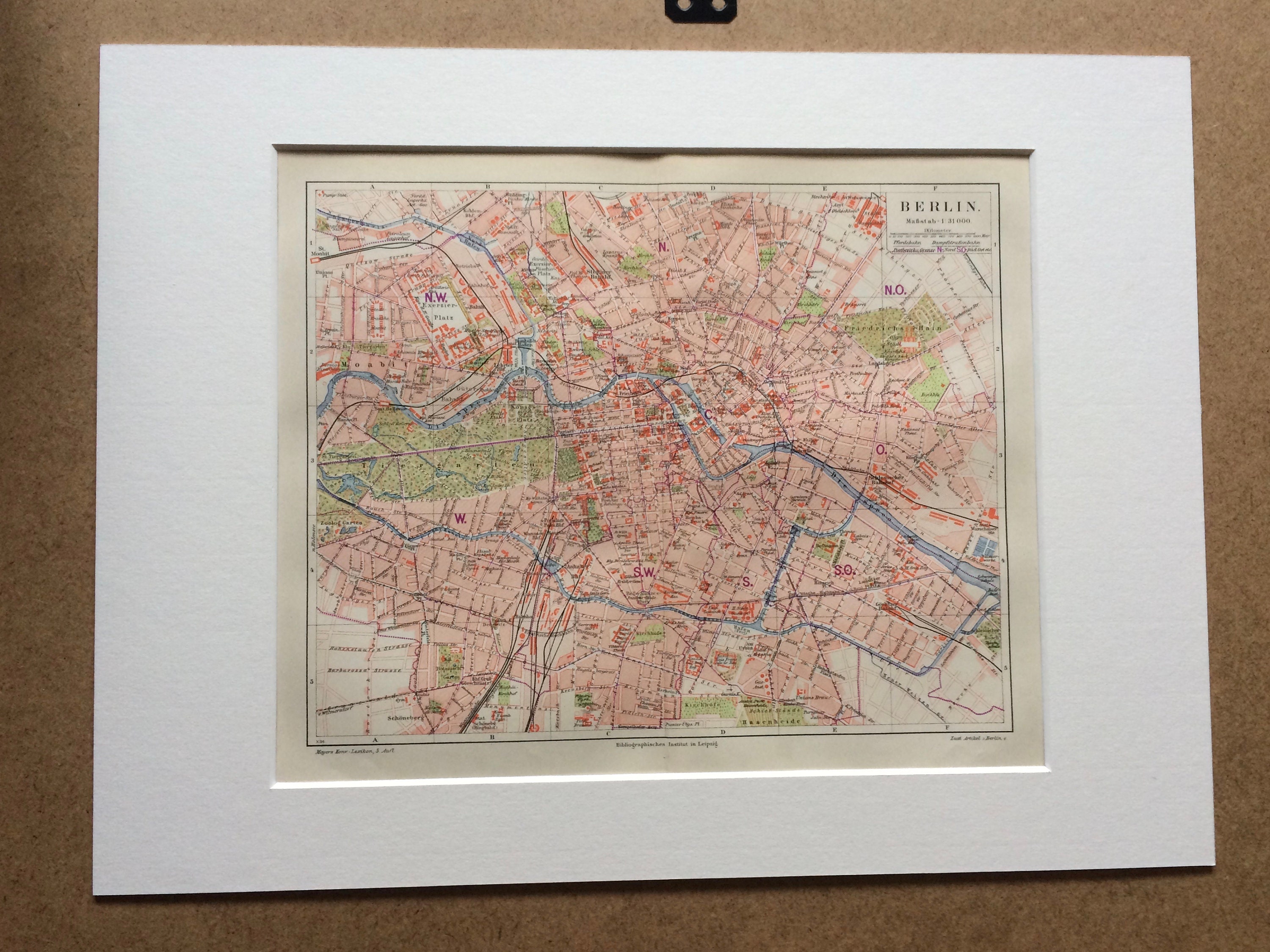 1894 Berlin Original Antique Map - Available Mounted and Matted ...