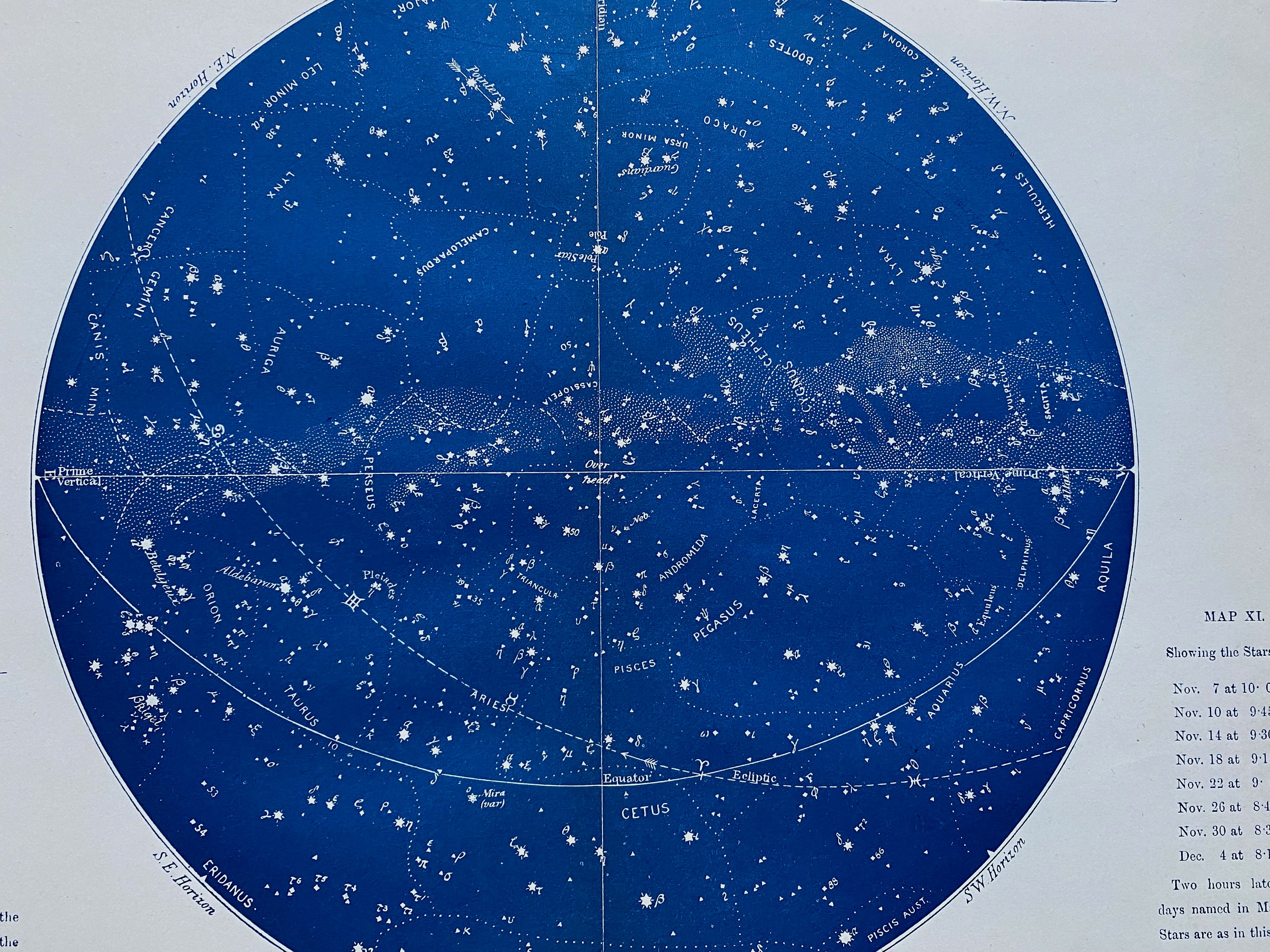 1884 November Star Map Original Antique Print - Astronomy - Astrology ...