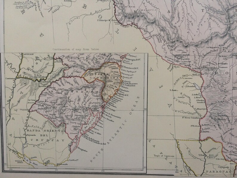 1882 Brazil Large Original Antique Map 15 X 22 Inches Home - Etsy UK