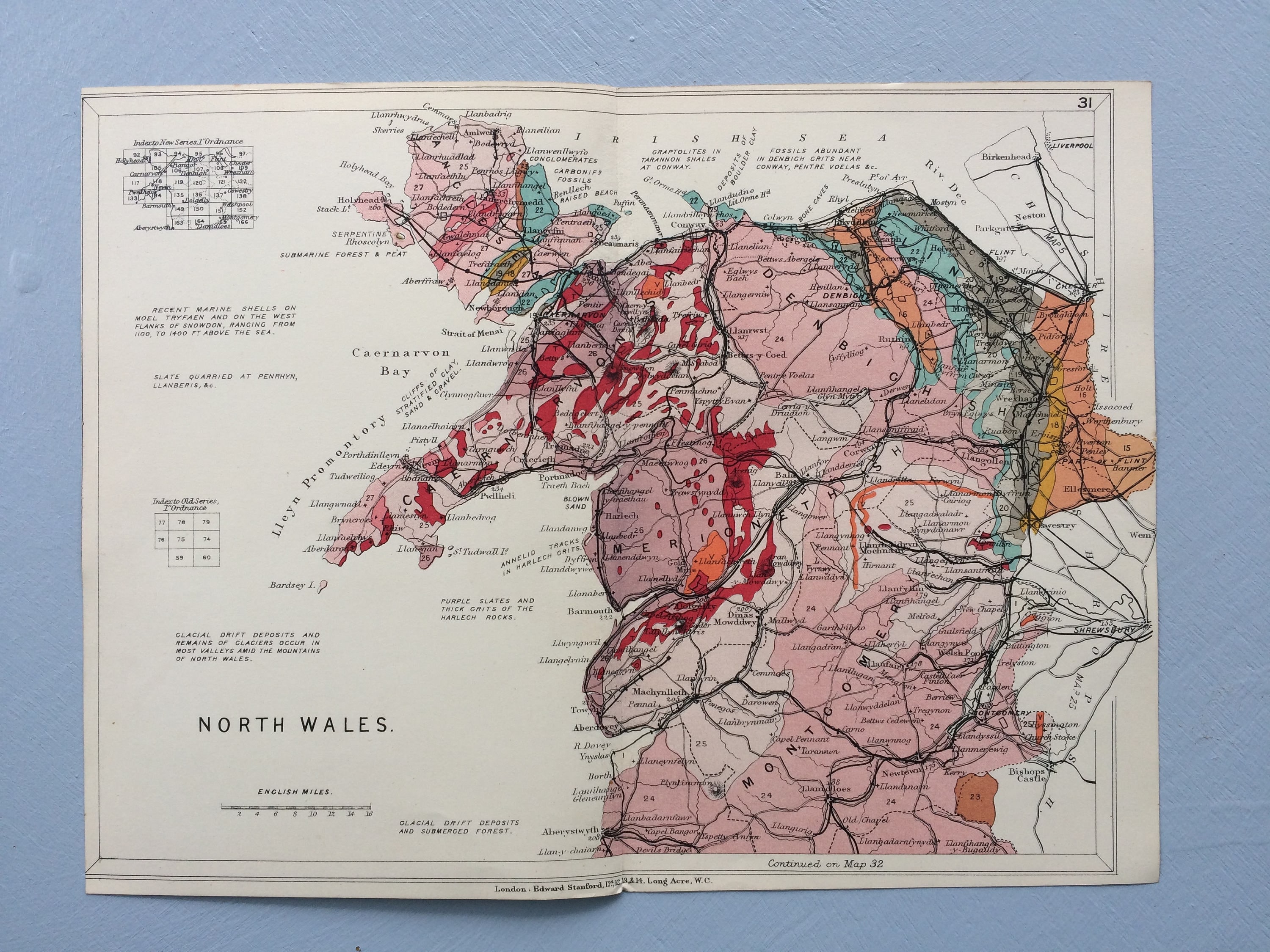1913 North Wales - Original Antique Small Geological Map - Geology ...
