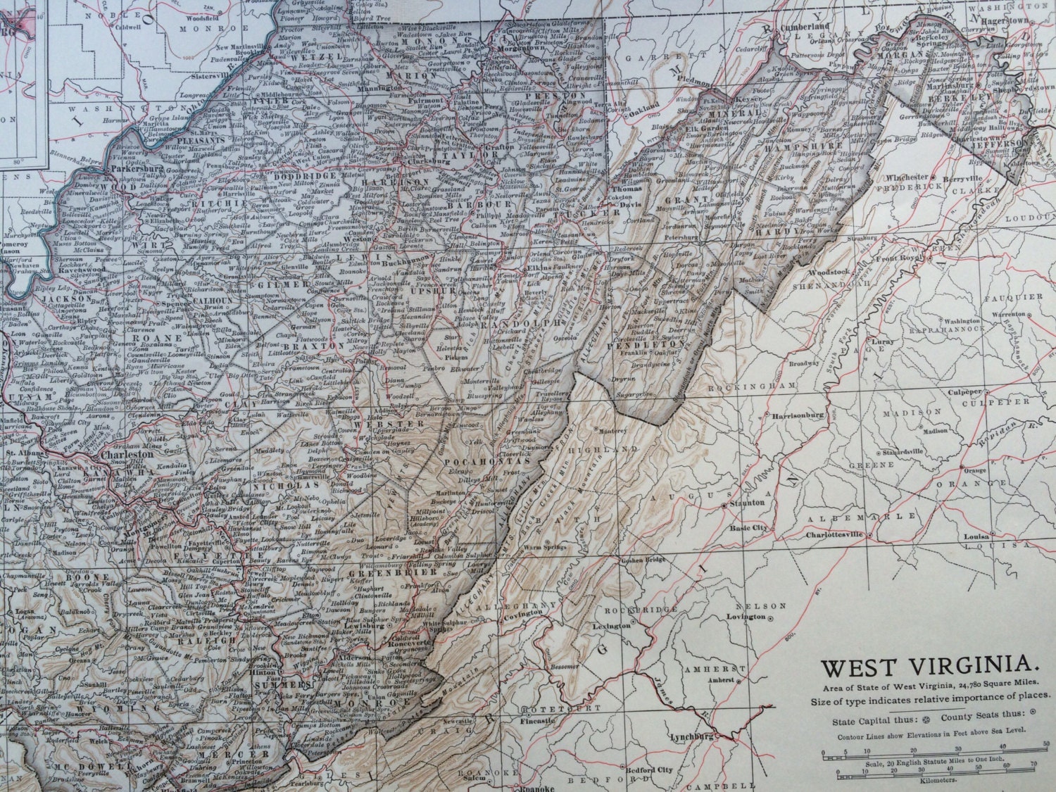 1903 West Virginia Original Large Antique Map - US State Map - WV ...