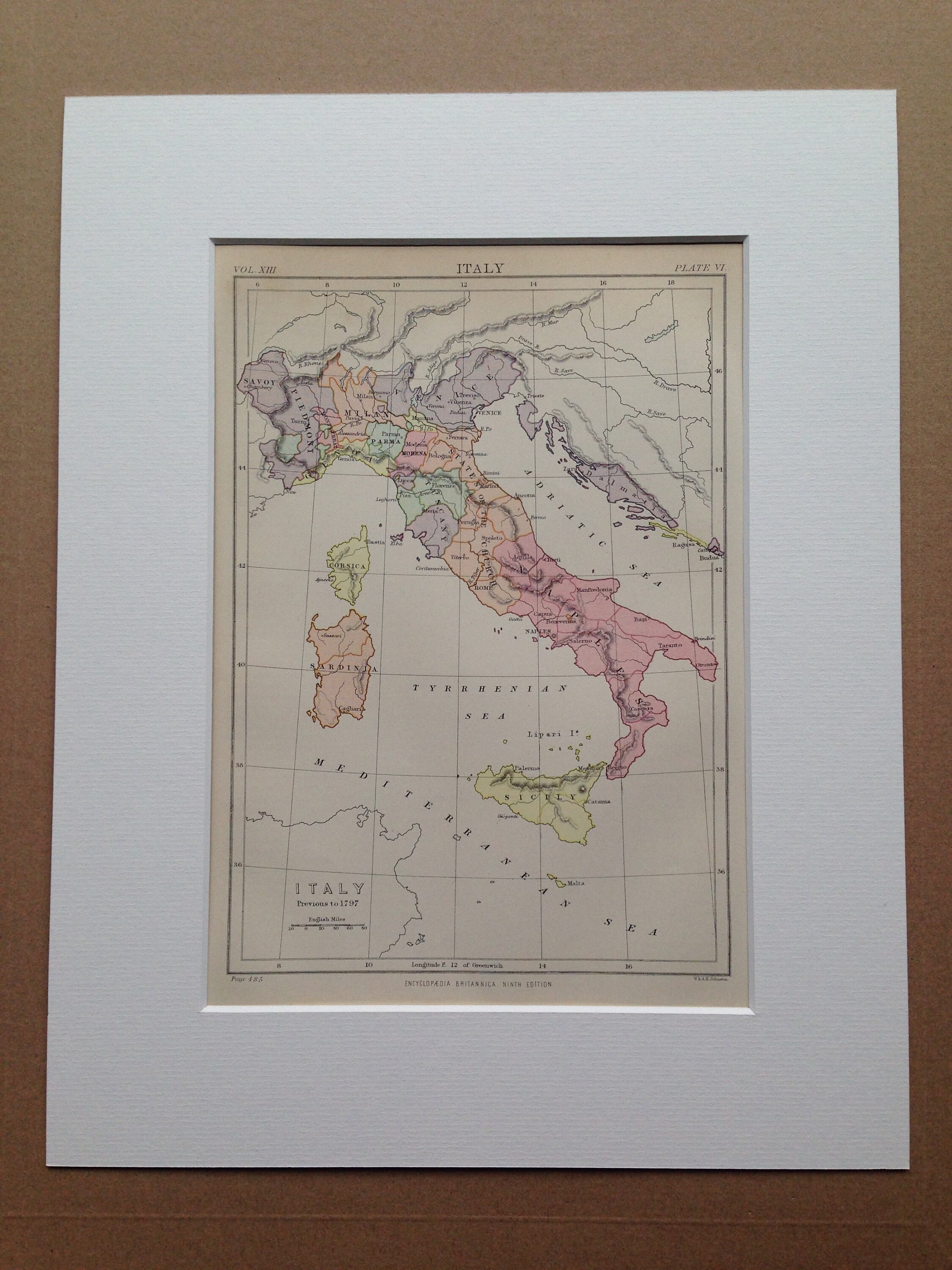 1875 Italy (before 1797) Original Antique Map - Available Matted and ...