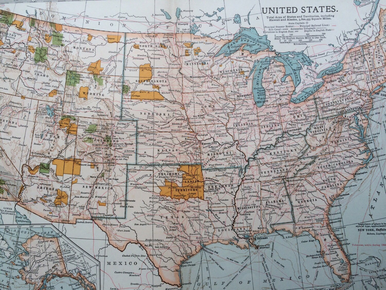 1903 United States Original Large Antique Map showing US Parks and ...