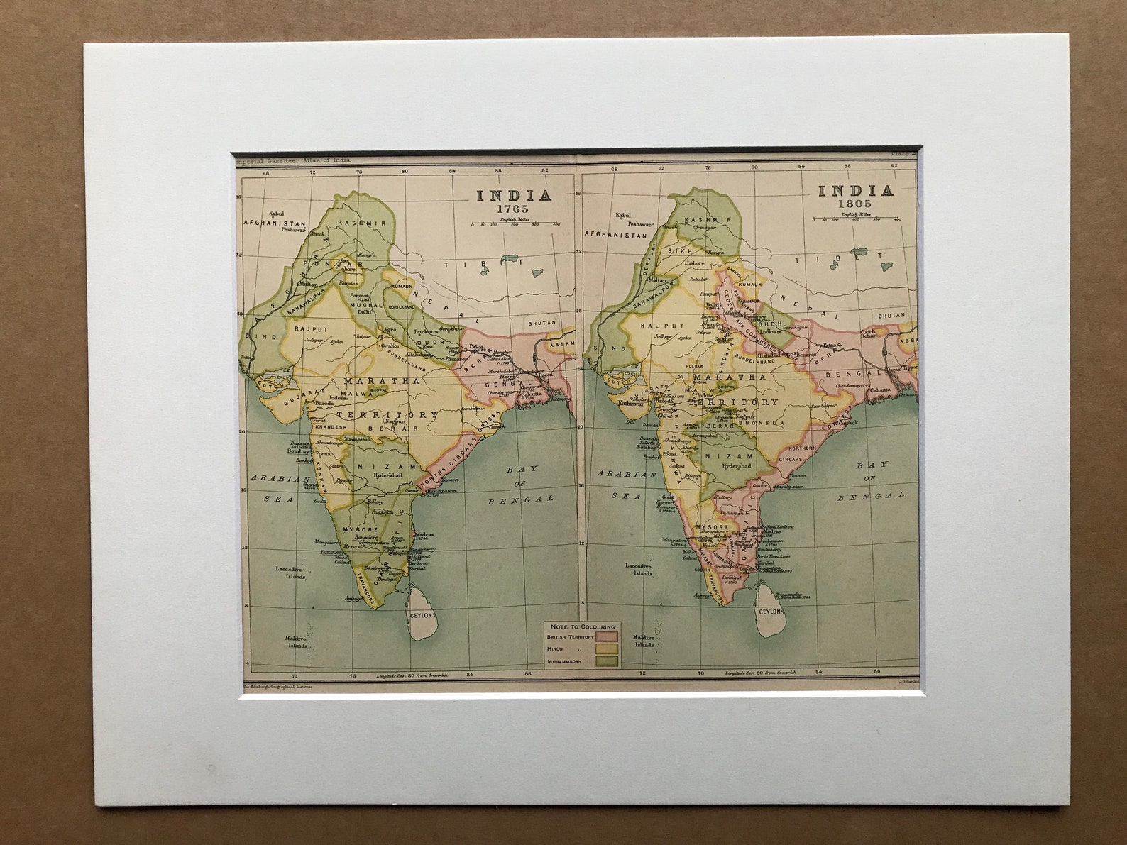 1908 India Historical Map showing India in 1765 and 1805 | Etsy