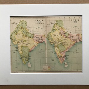1908 India Historical Map Showing India in 1765 and 1805 Original ...