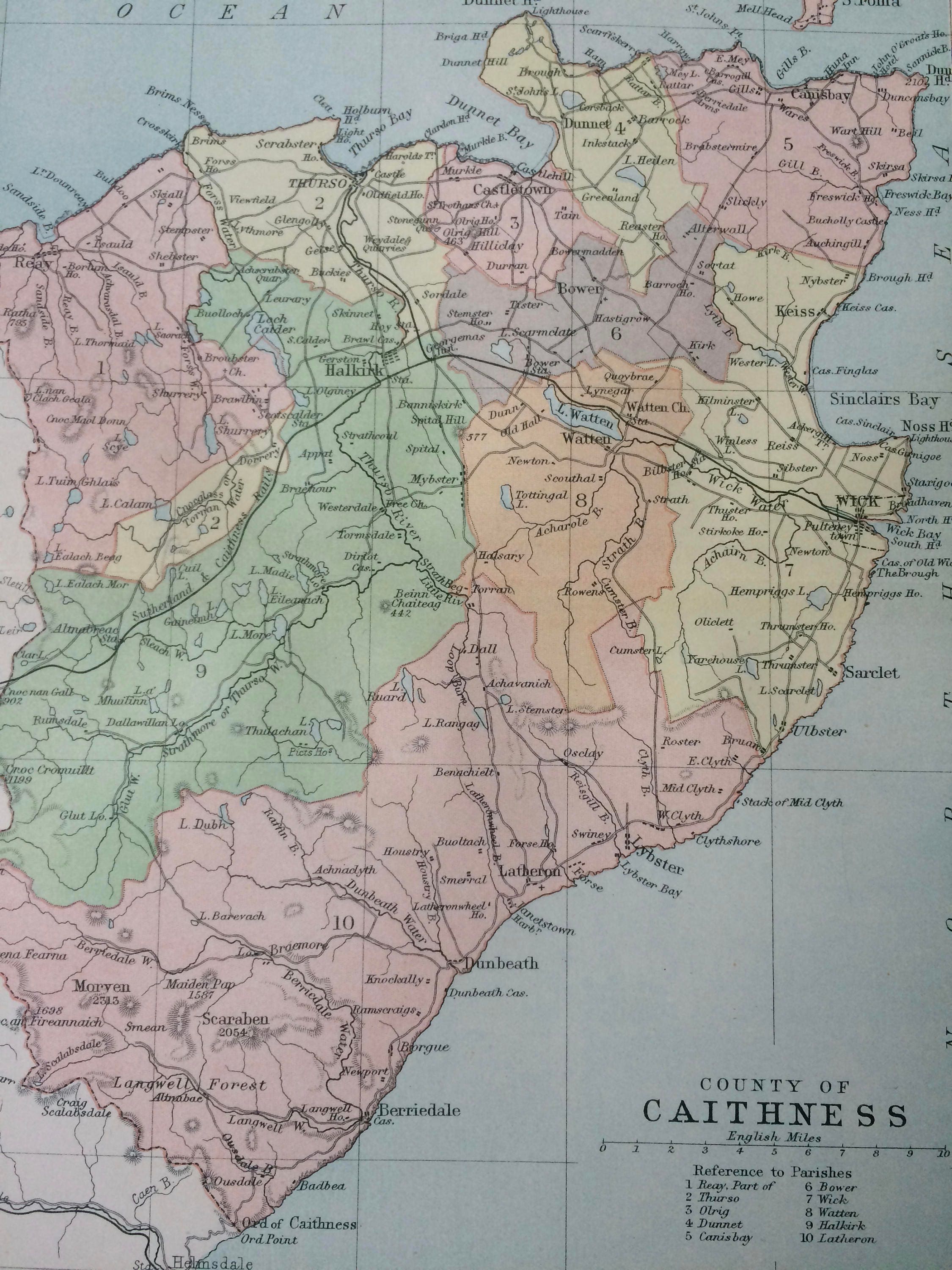 1902 County of Caithness Small Original Antique Map - Scotland ...