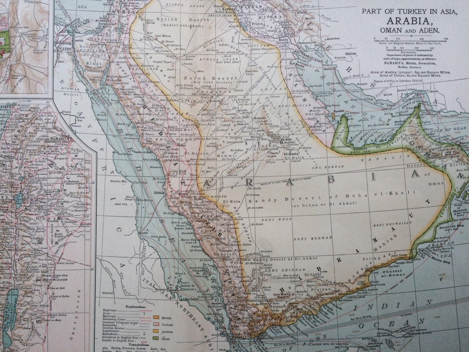 1903 Middle East Original Large Antique Map Turkey in Asia, Arabia ...