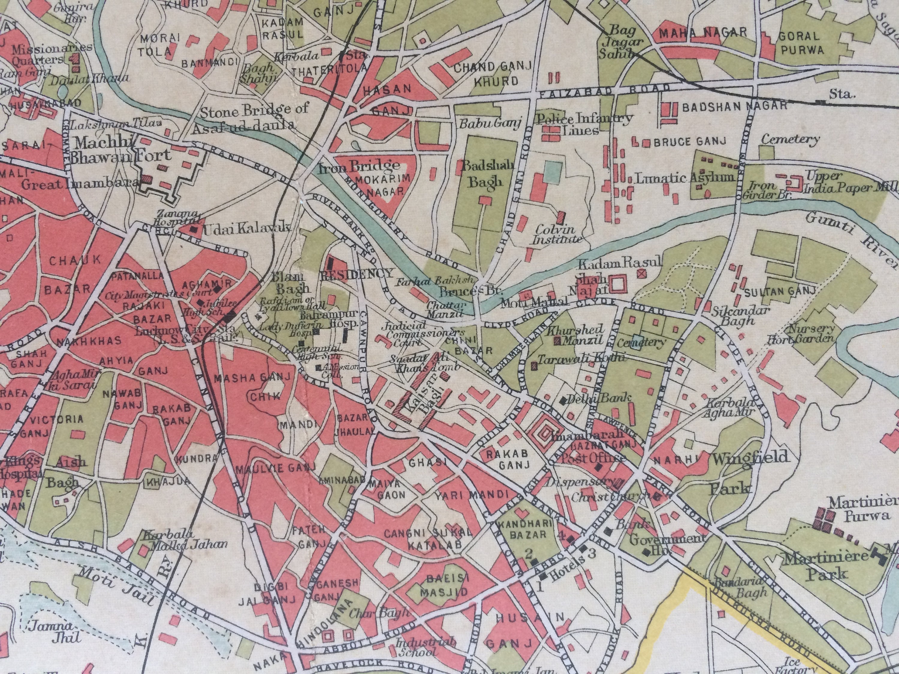 1908 Lucknow and Environs Original Antique Map - Available Mounted and ...