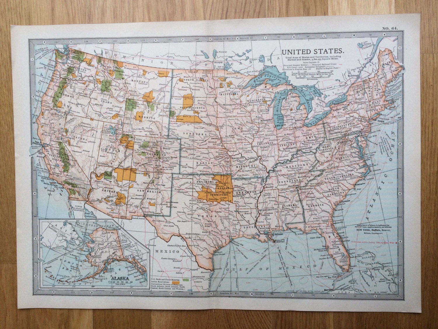 1903 United States Original Large Antique Map showing US Parks and ...